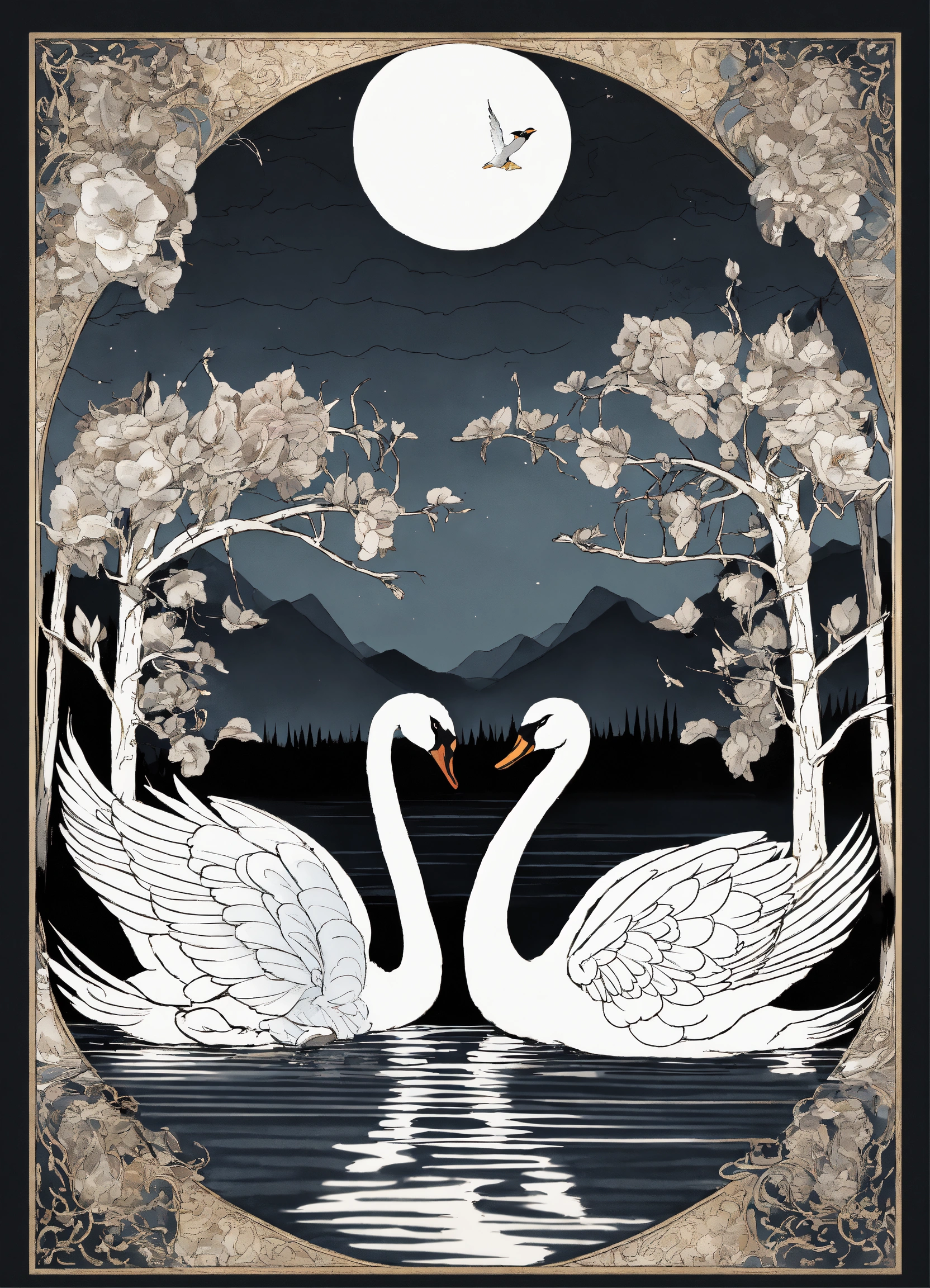 Lexica - Turn loose the swans, white and black swans swimming on a lake ...