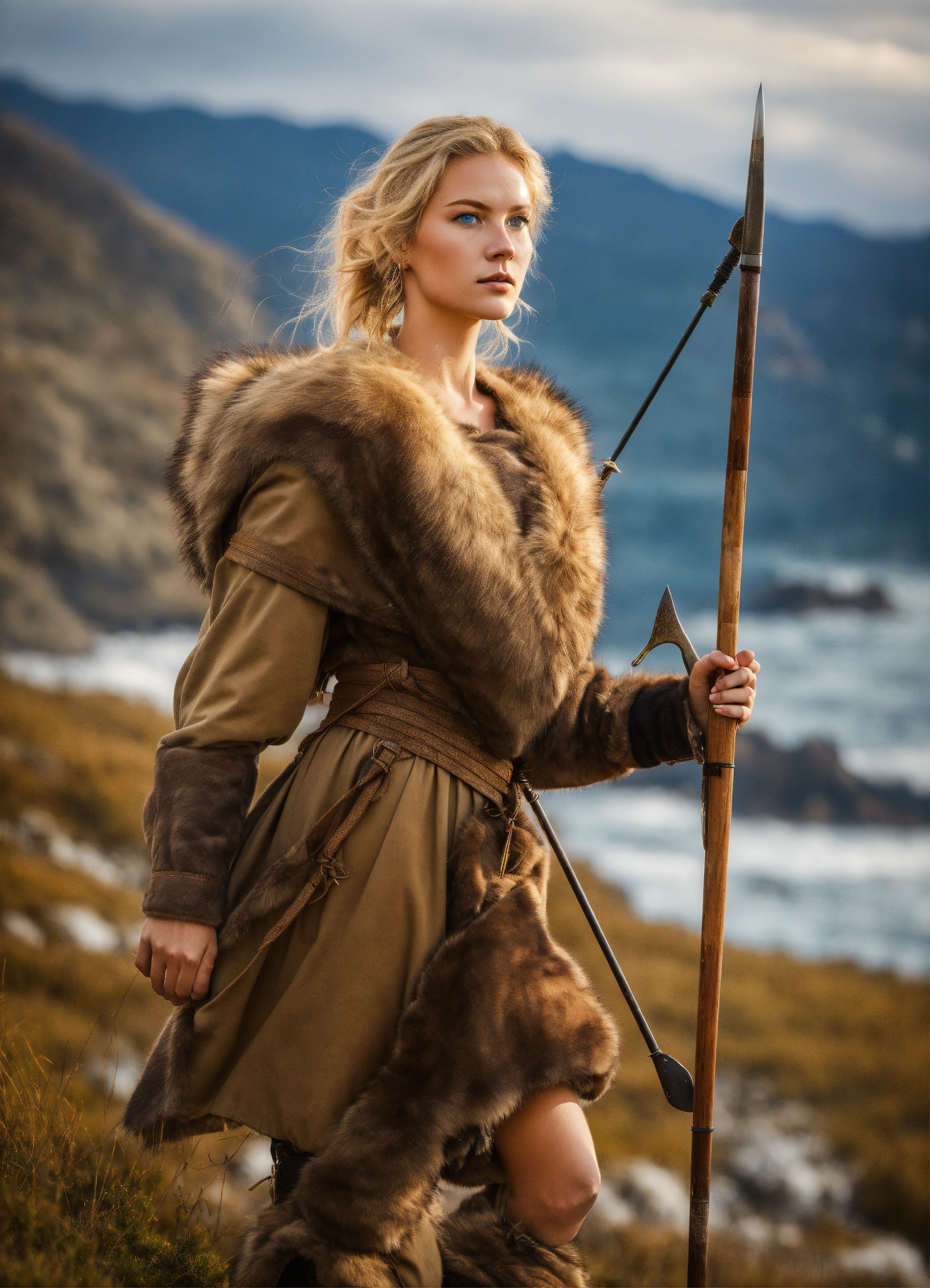 Lexica - Early Germanic blonde female hunter with blue eyes dressed in ...