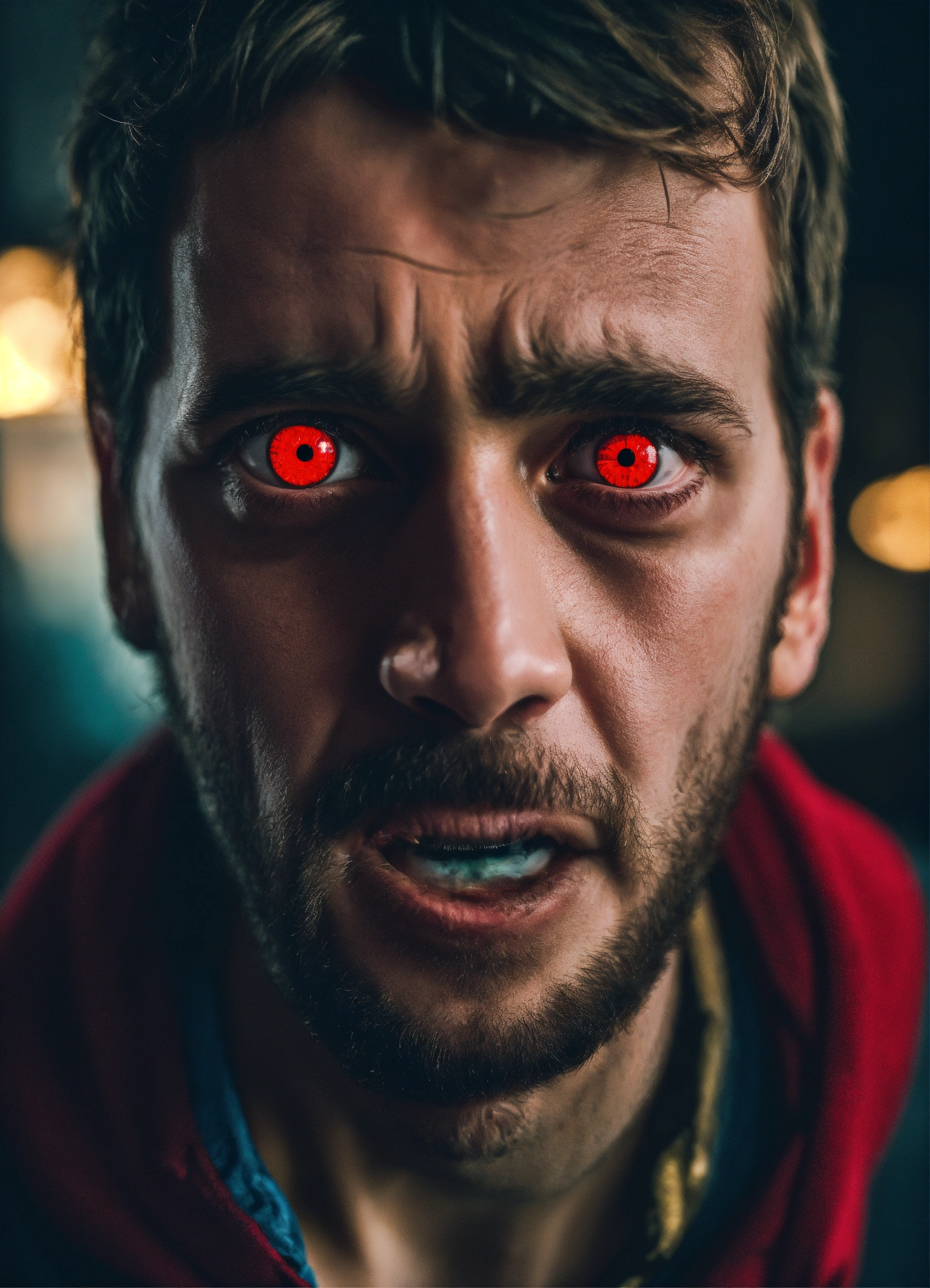 Lexica - A terrified man terrified with very wide open red eyes