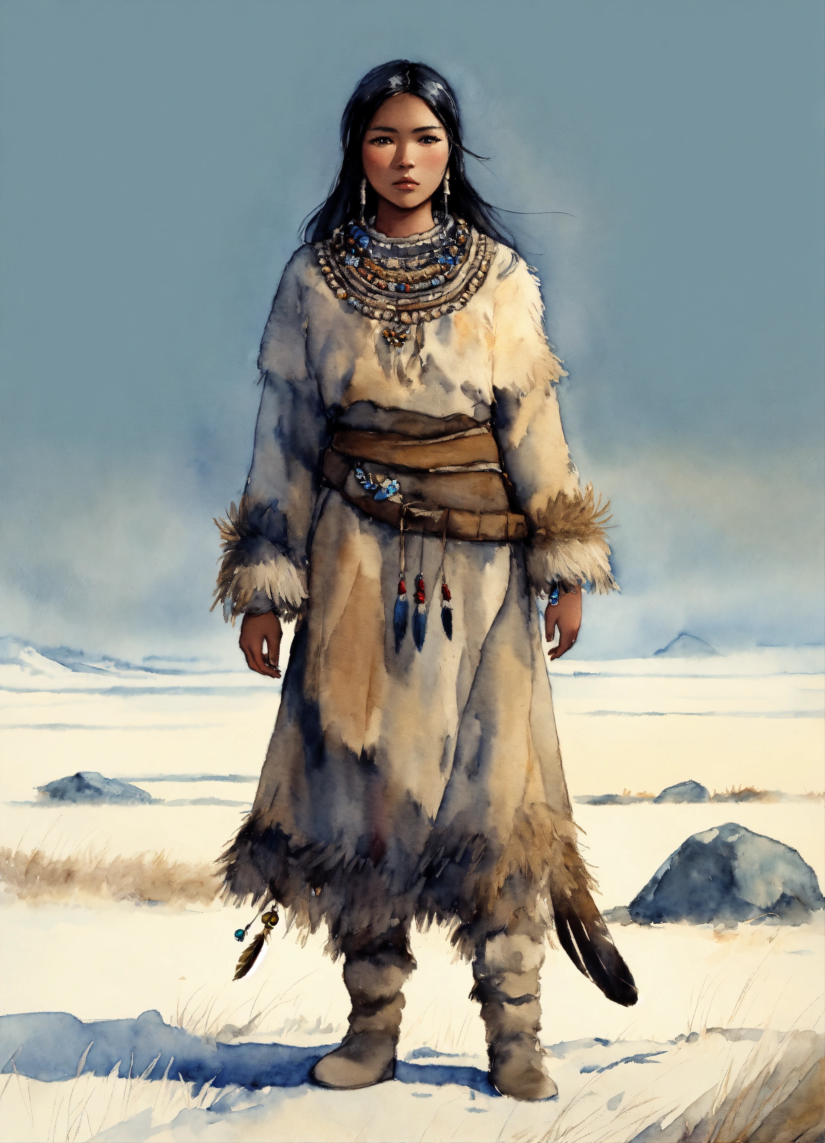 Lexica - Full body Illustration of an inuit woman, young, 18 years old ...