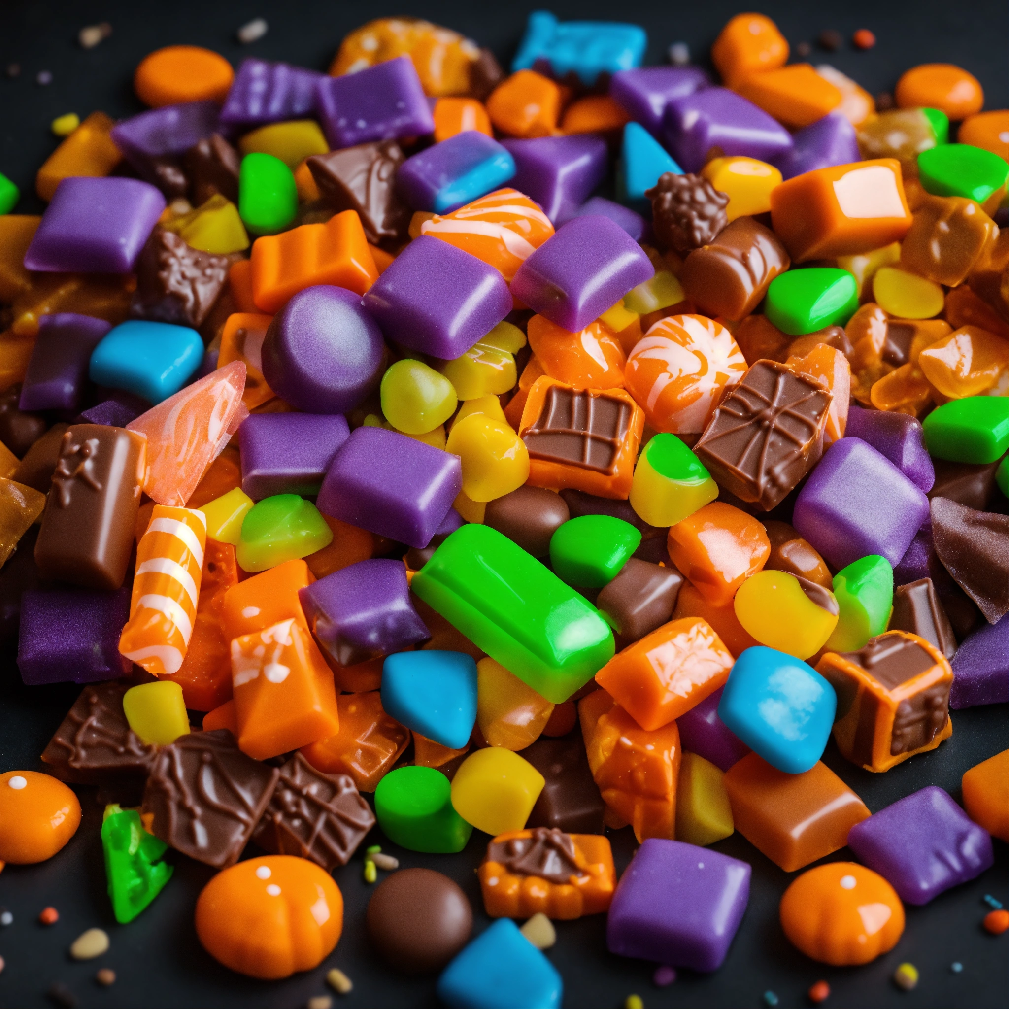 Lexica - A pile of a variety of Halloween candy, various colors ...