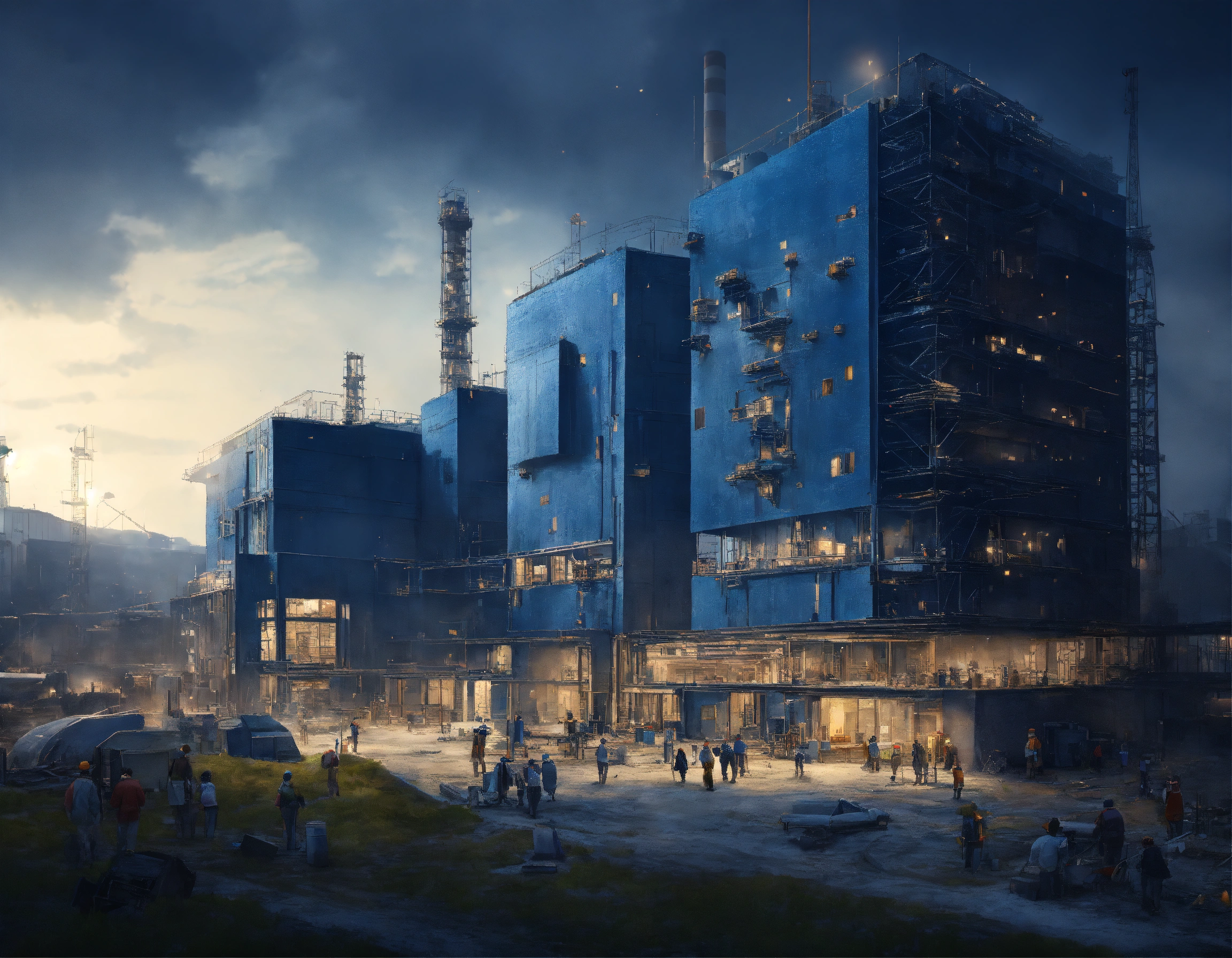 Lexica - The construction of an atomic power plant, an atom appears ...