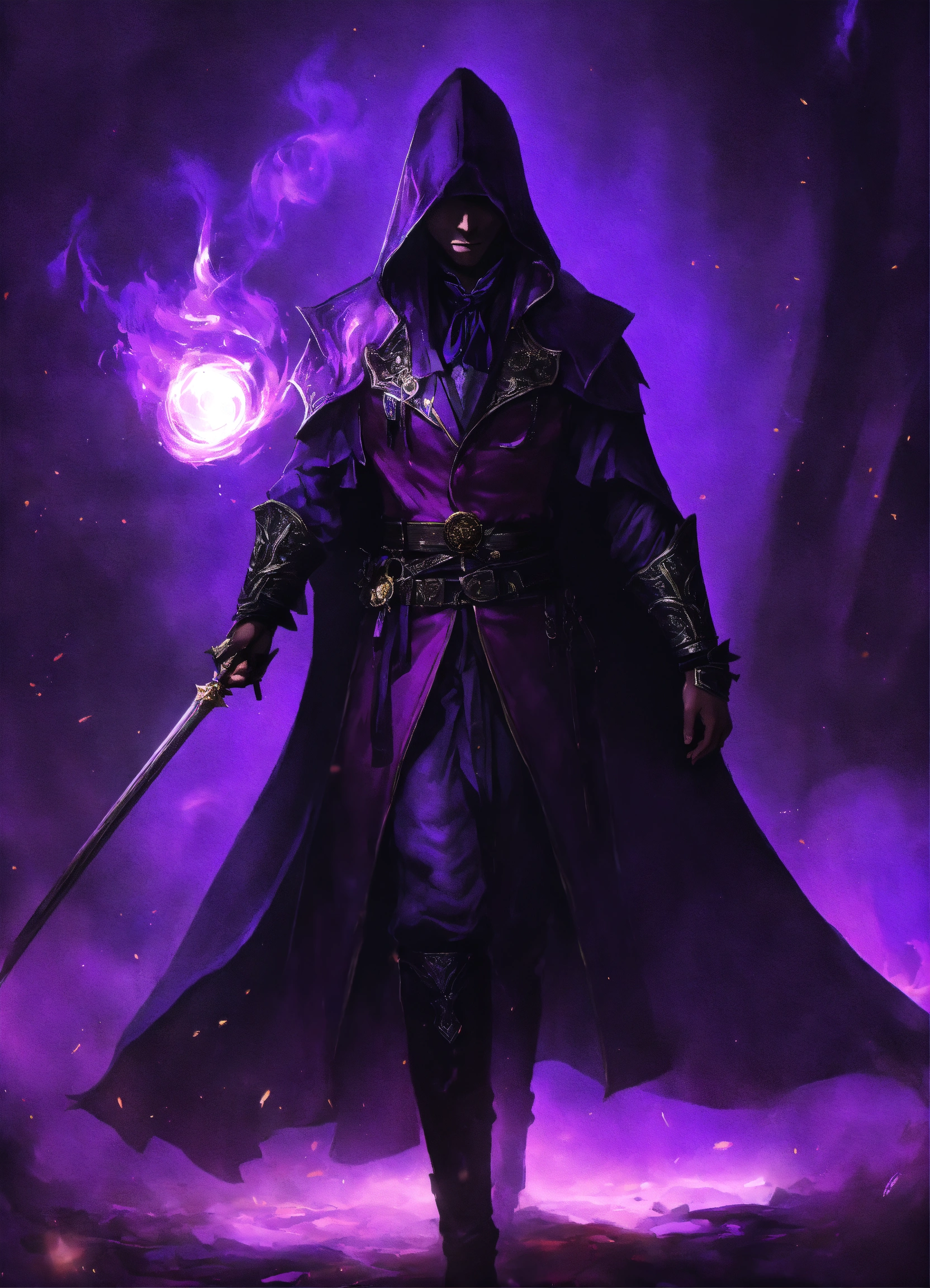 Lexica - A dark night shrouded faceless magician in purple and black ...