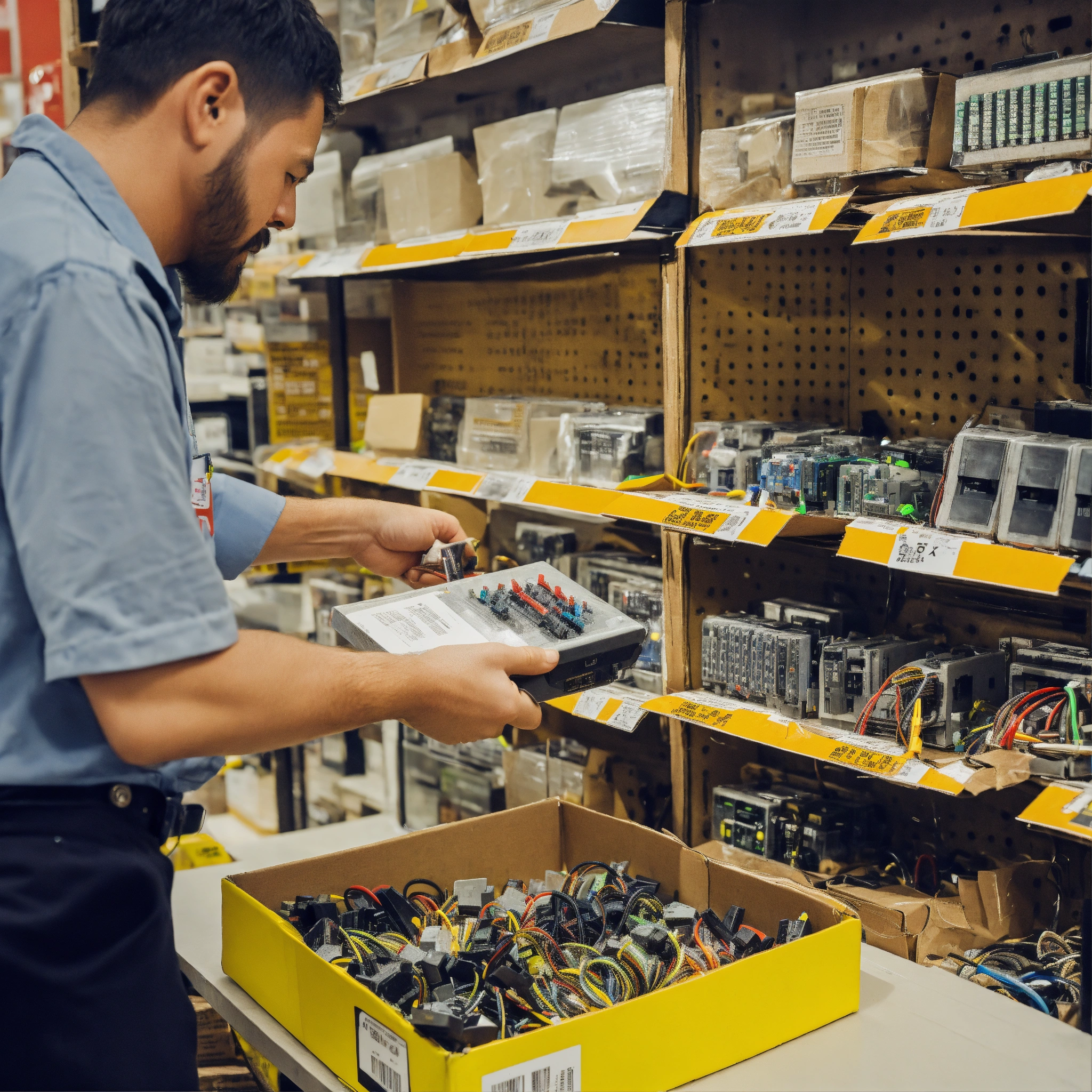 Lexica - Location inside an electrical store. A man hands a box of ...