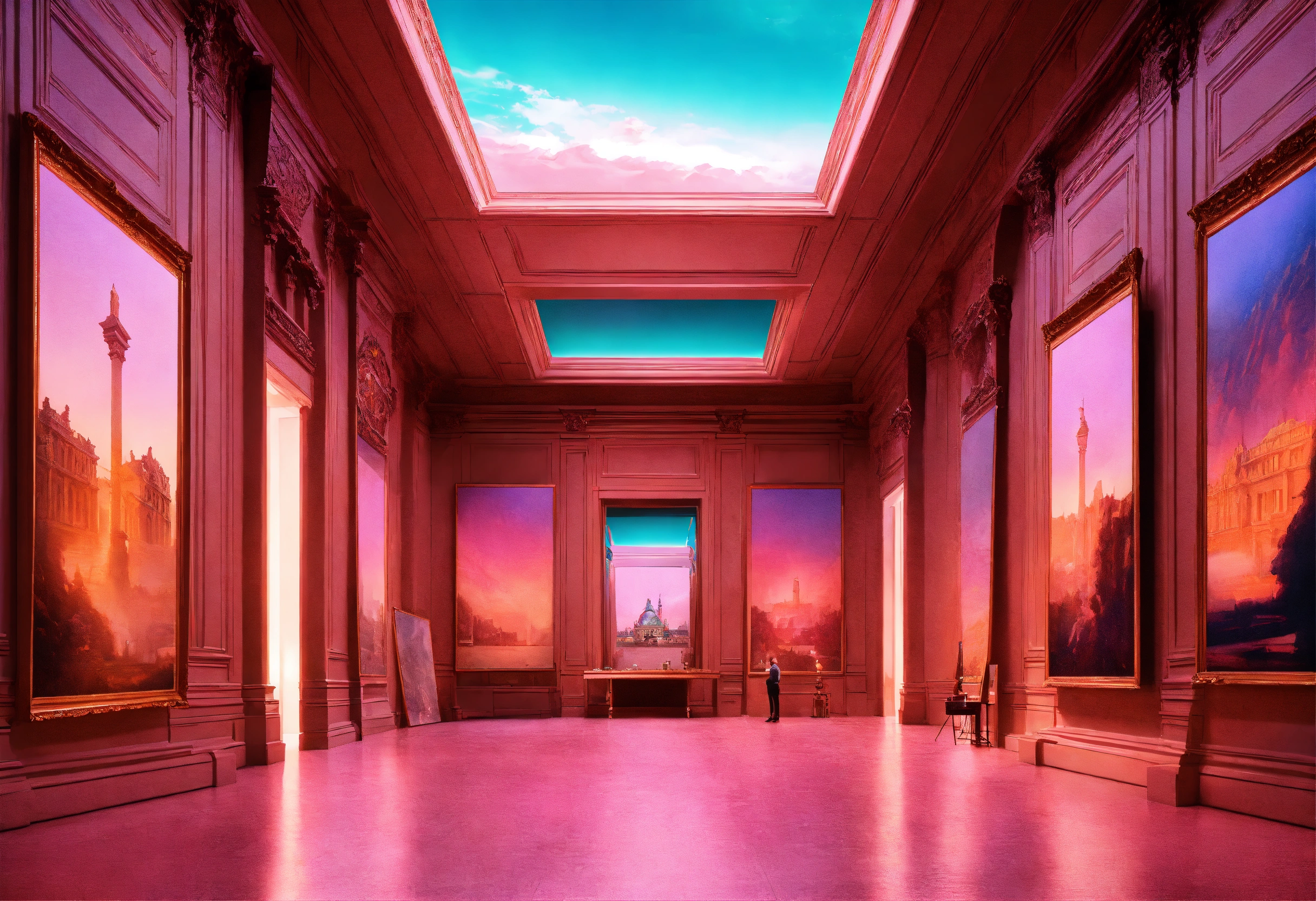 Lexica - Large room at the louvre with massive framed painting on the ...