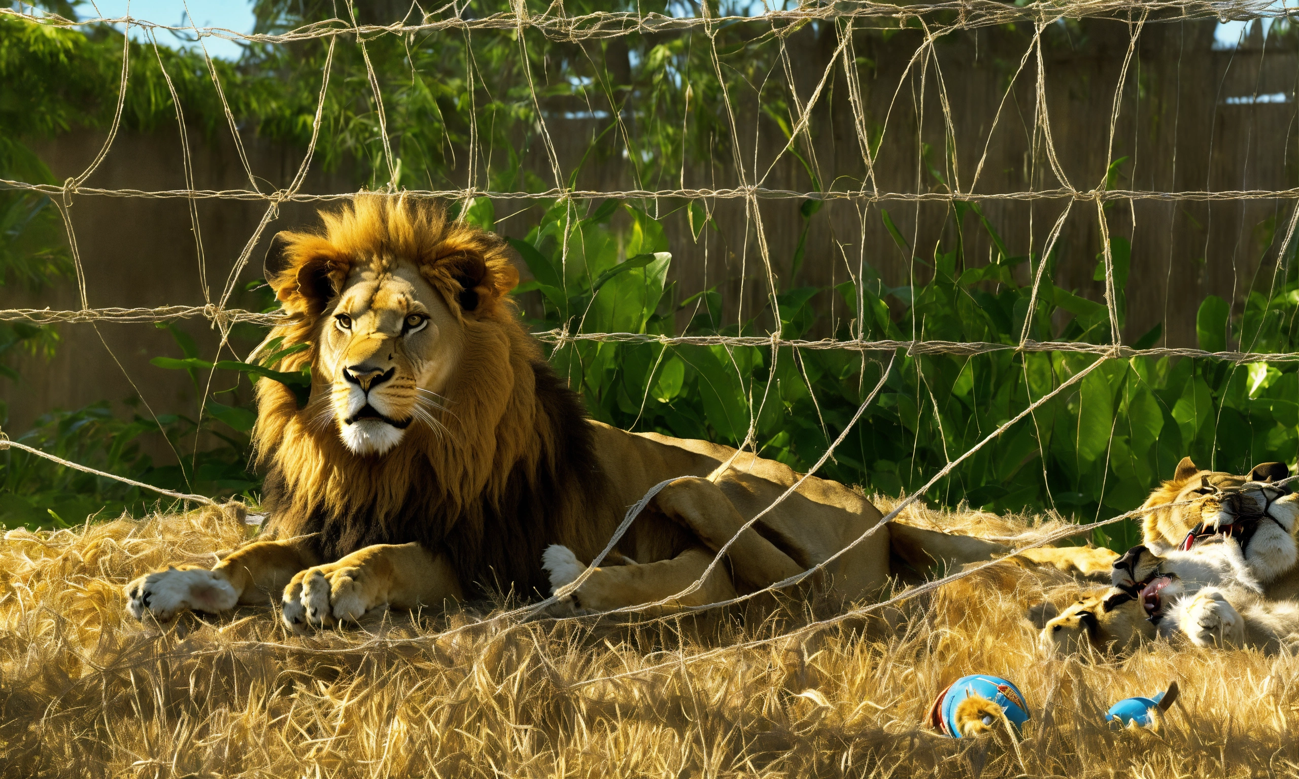 Lexica - After a few days, one day the lion got trapped in a hunter's ...