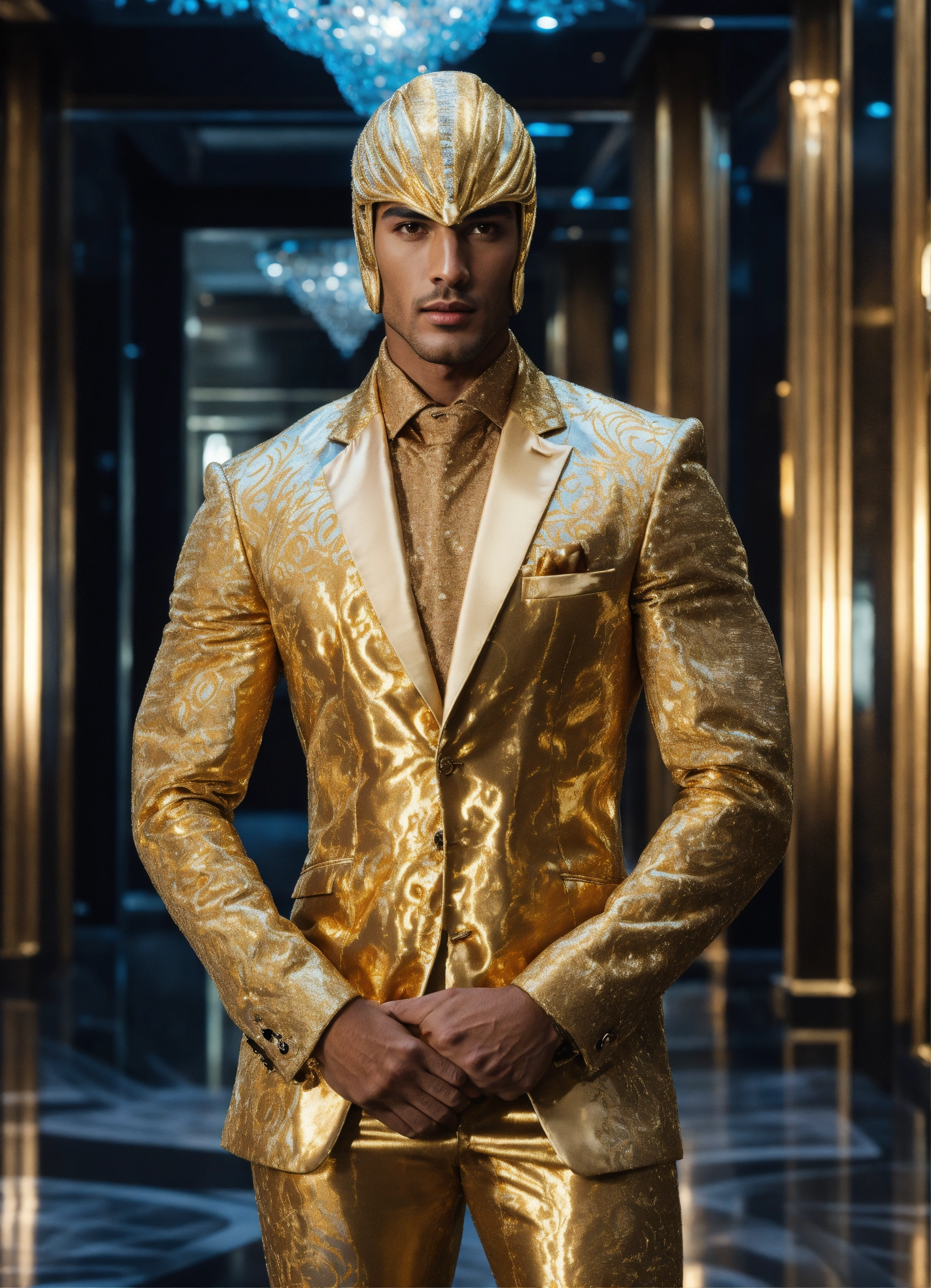 Lexica - Gorgeous male, human looking alien with gold skin, shoulder ...