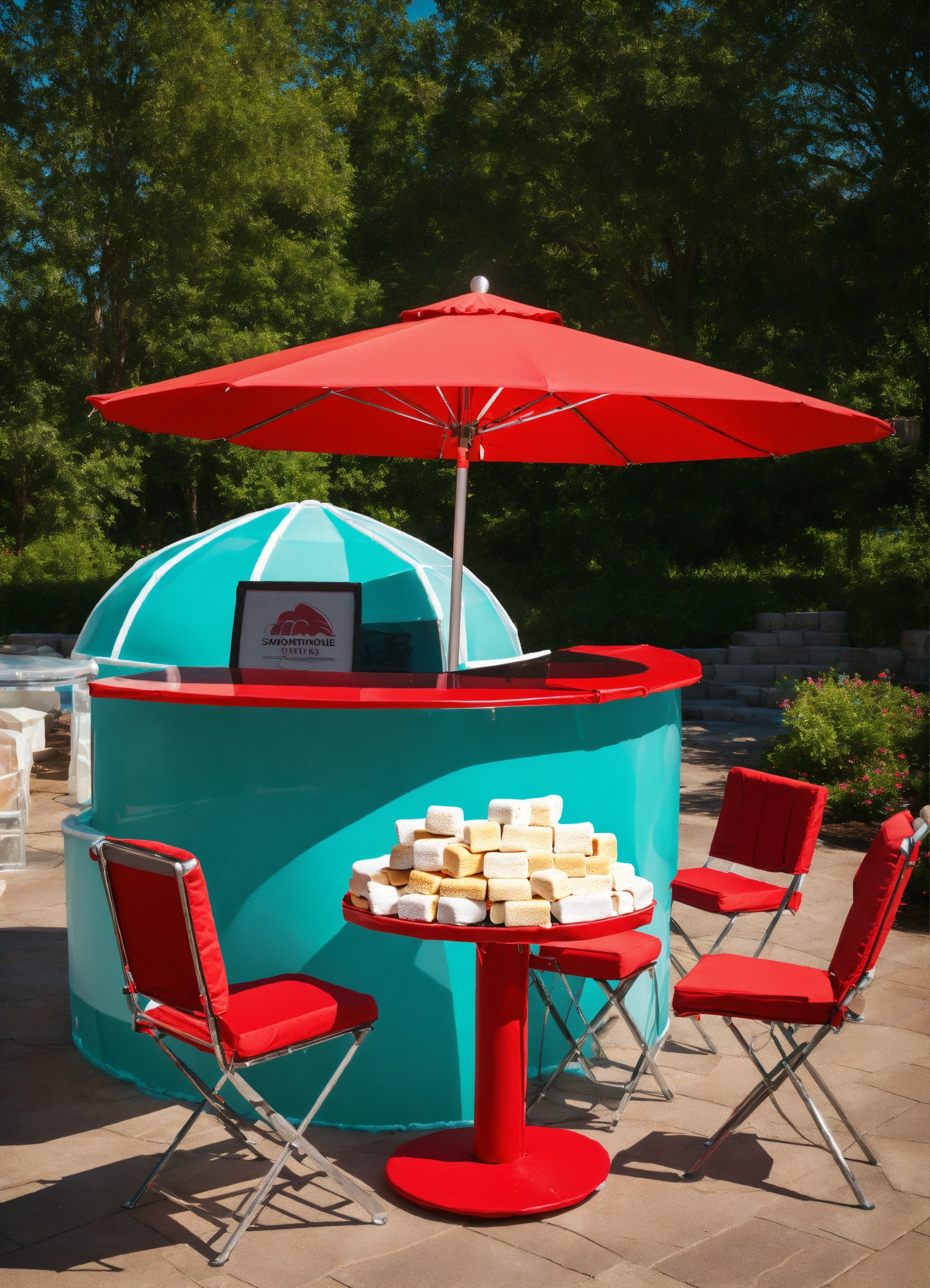 Lexica - Elegant teal ice igloo booth to sell smores outdoor with a red ...