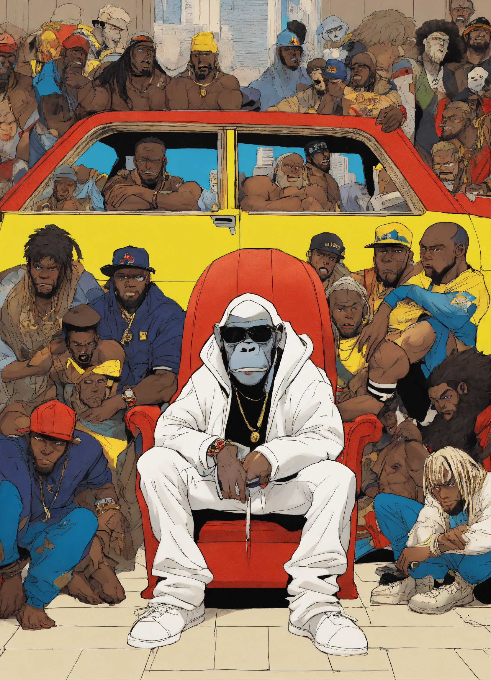 Lexica - An incredibly powerful looking albino ape rapper sitting on a ...