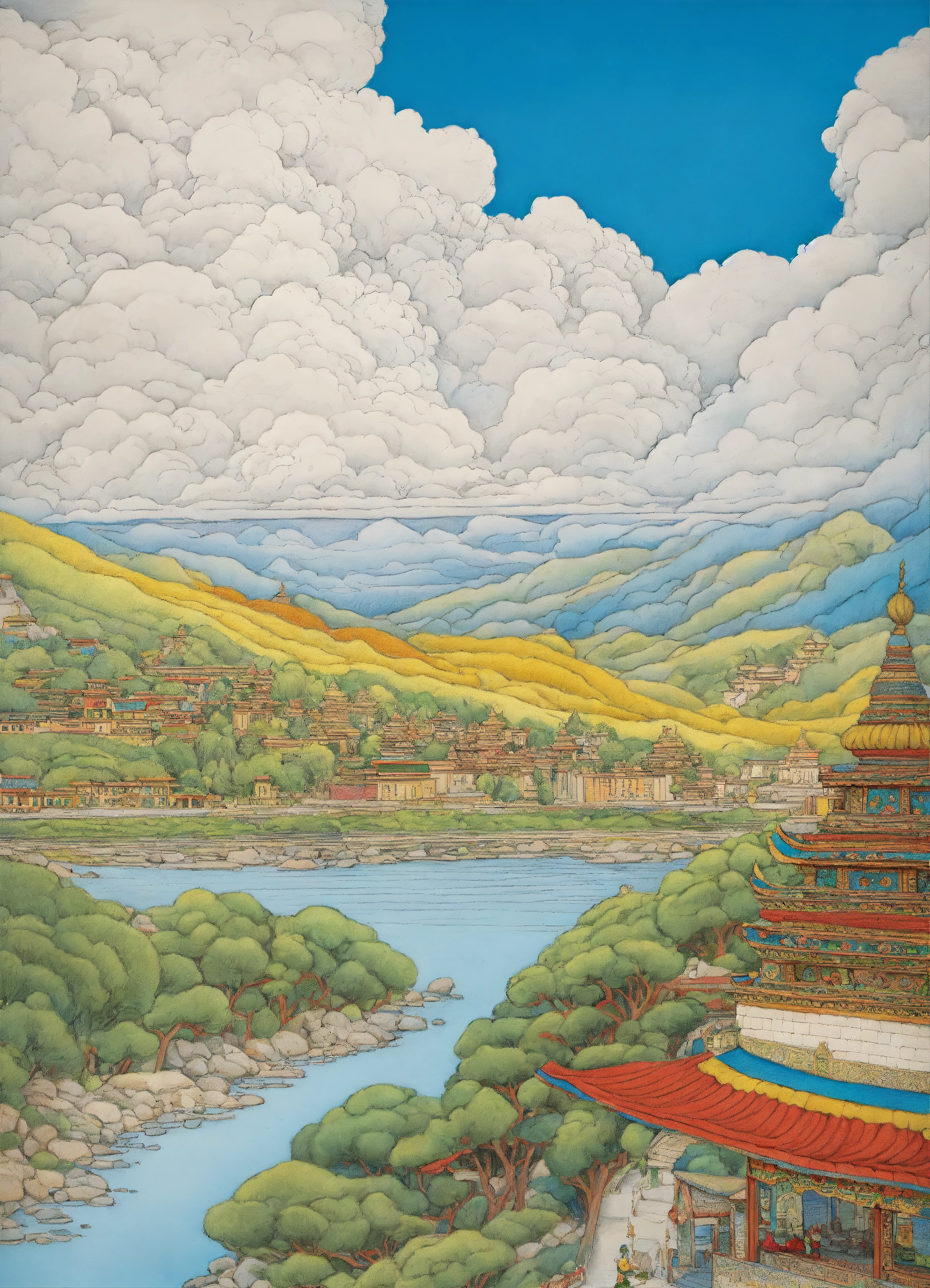 Lexica - Tibetan drawing The Way to the white clouds and the blue sky ...