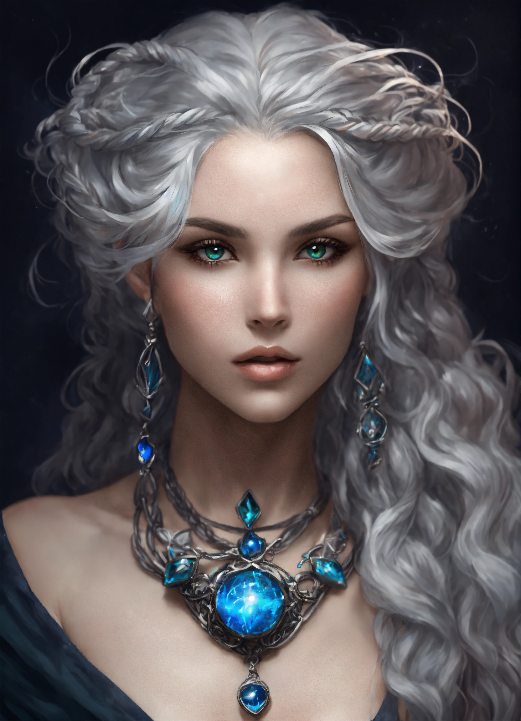 Lexica - Dark sorceress with wavy, silver-streaked braided locks ...