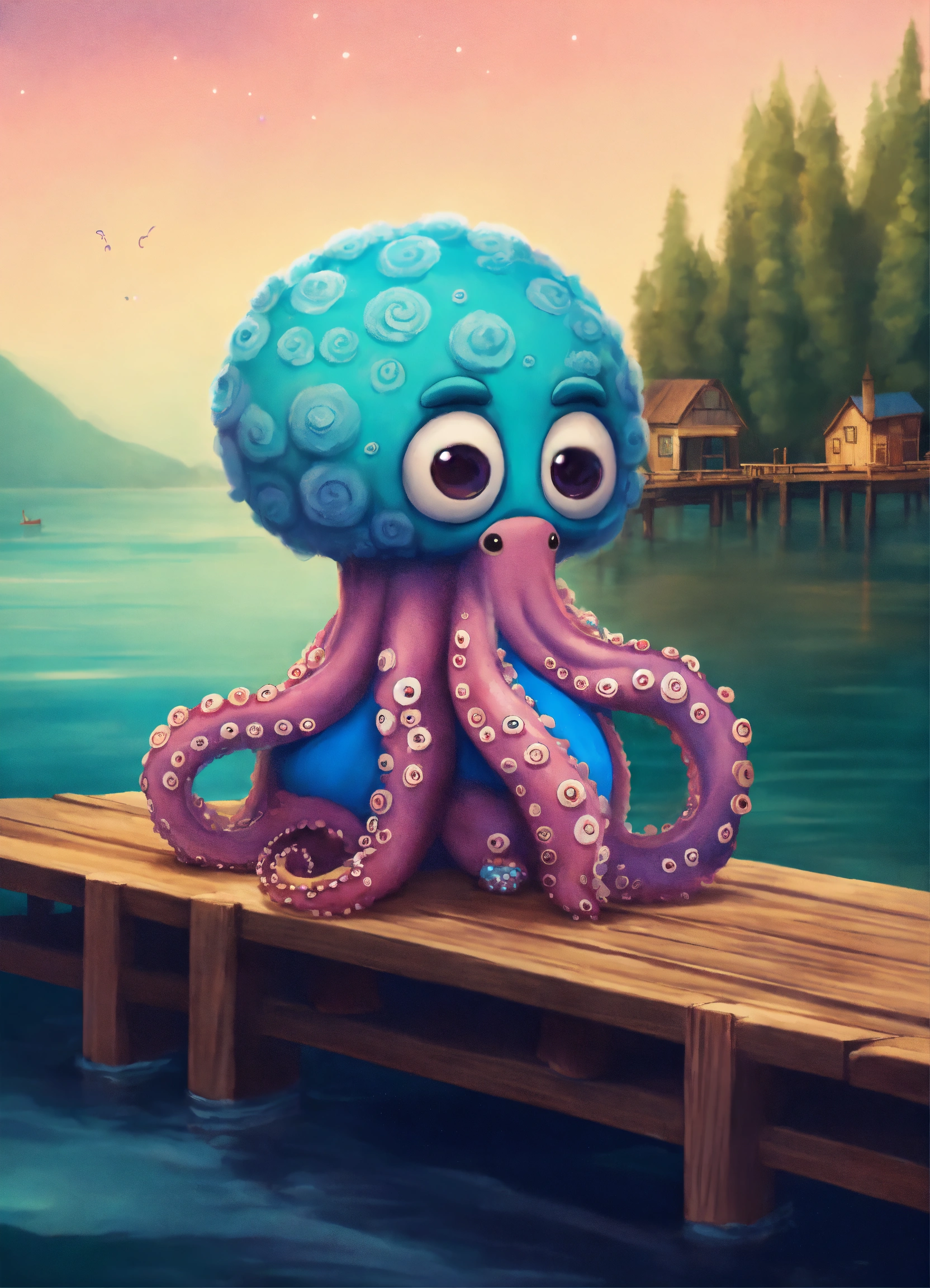 Lexica - Fluffy fairy cute sad octopus with long soft fur in the style ...