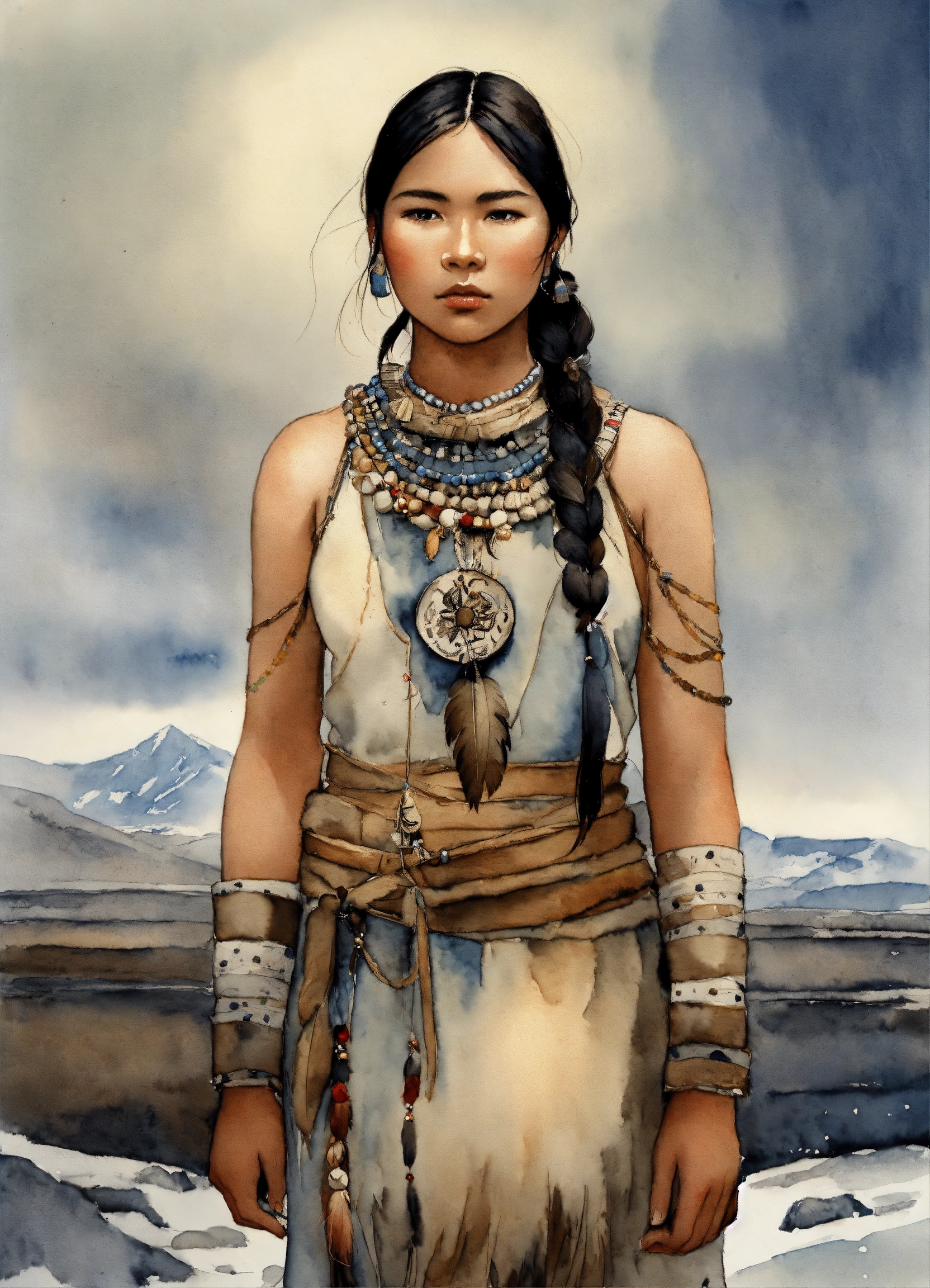 Lexica - Full body Illustration of an inuit woman, young, 18 years old ...