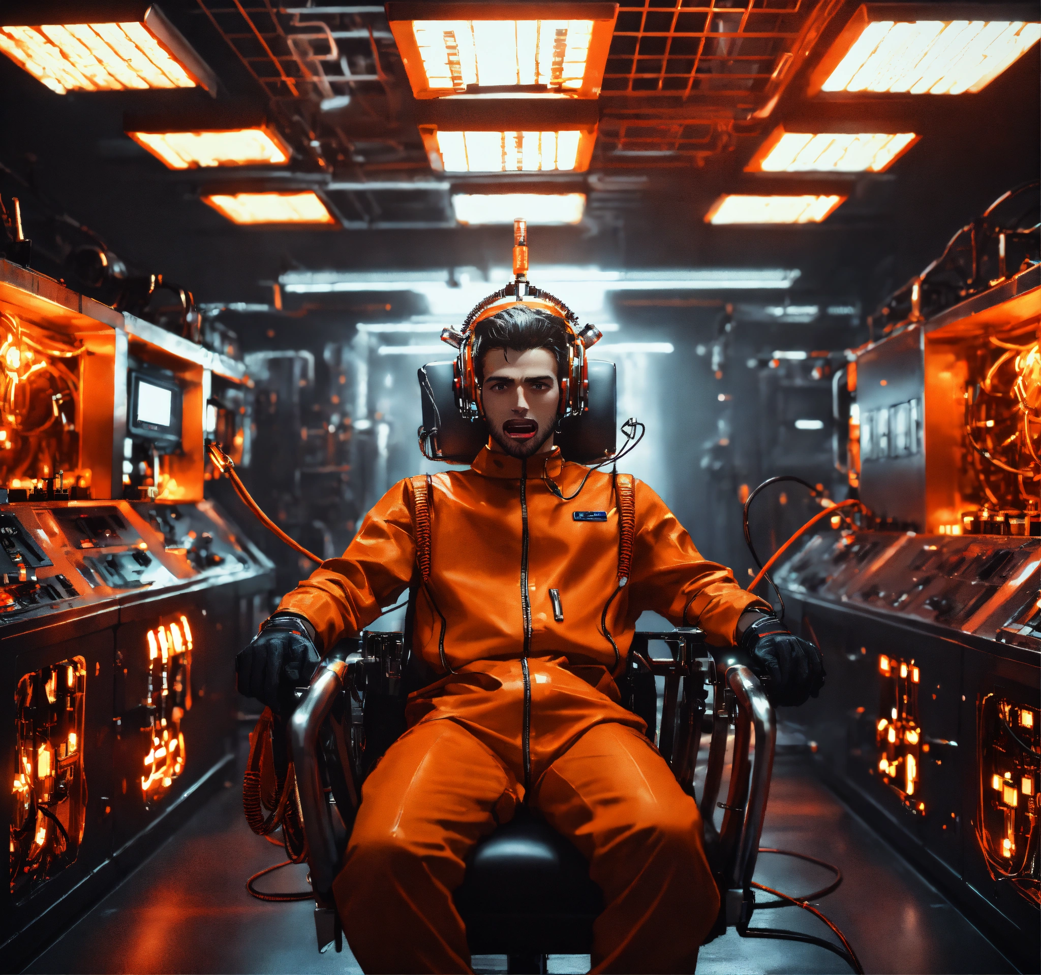 Lexica - Clean cut dark hair guy in futuristic orange jumpsuit is ...