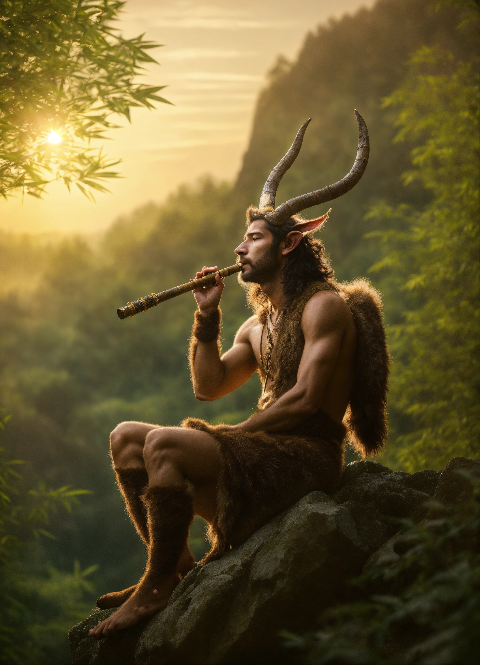 Lexica - A faun with handsome male face, horns , and goat legs, hairy ...
