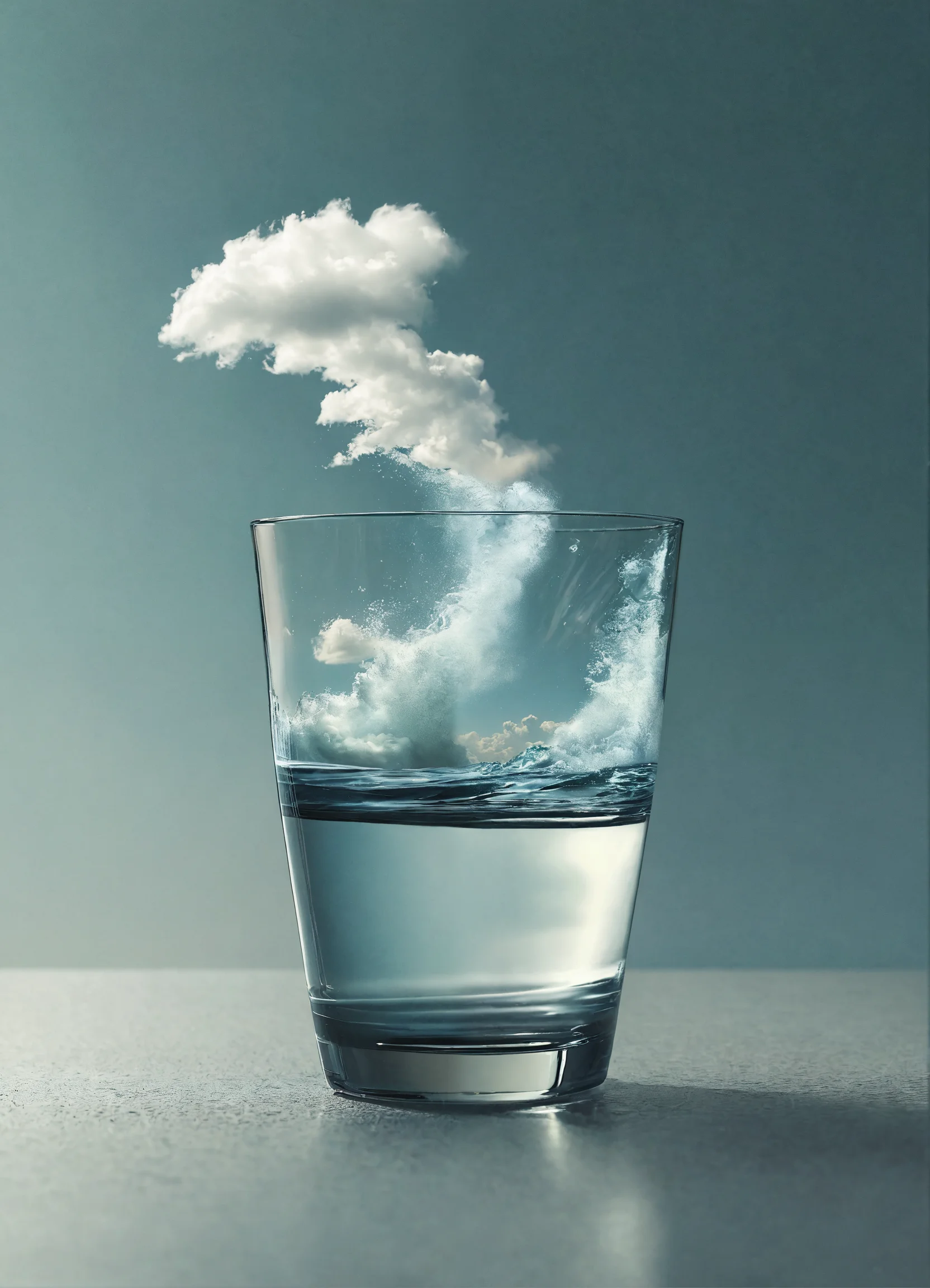 Lexica - A cloud gets sucked into an empty glass, turning into a wave ...