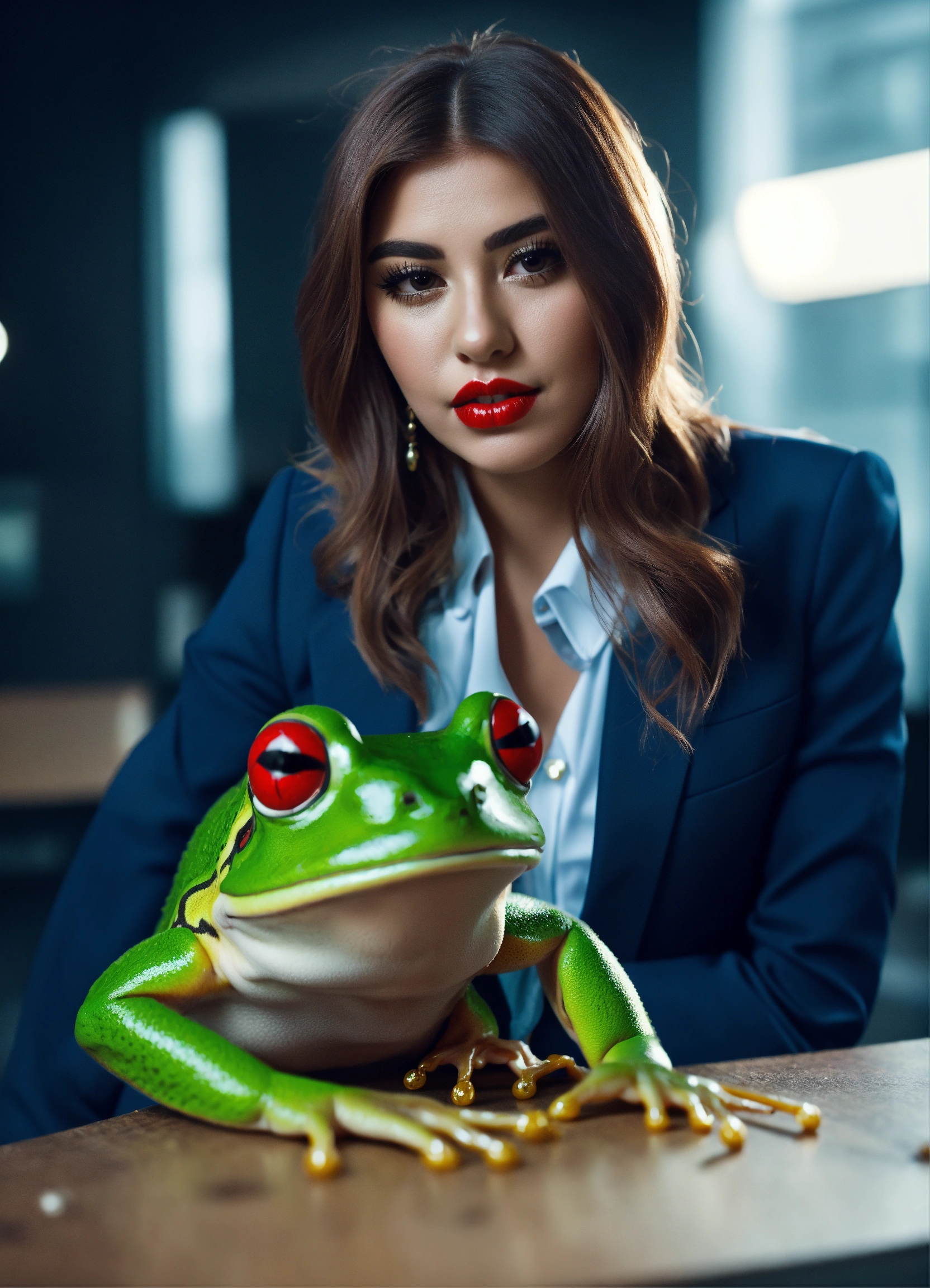 Lexica - Cute lady frog in office suit high heels red lips with long ...