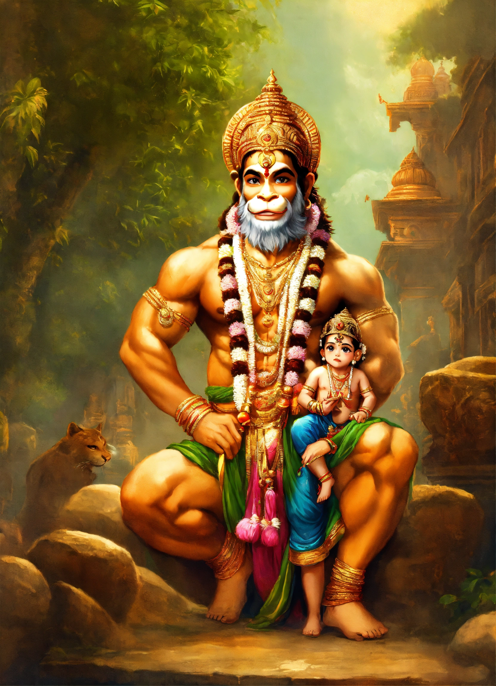 Lexica - Hanuman ji supporting kid by standing behind him