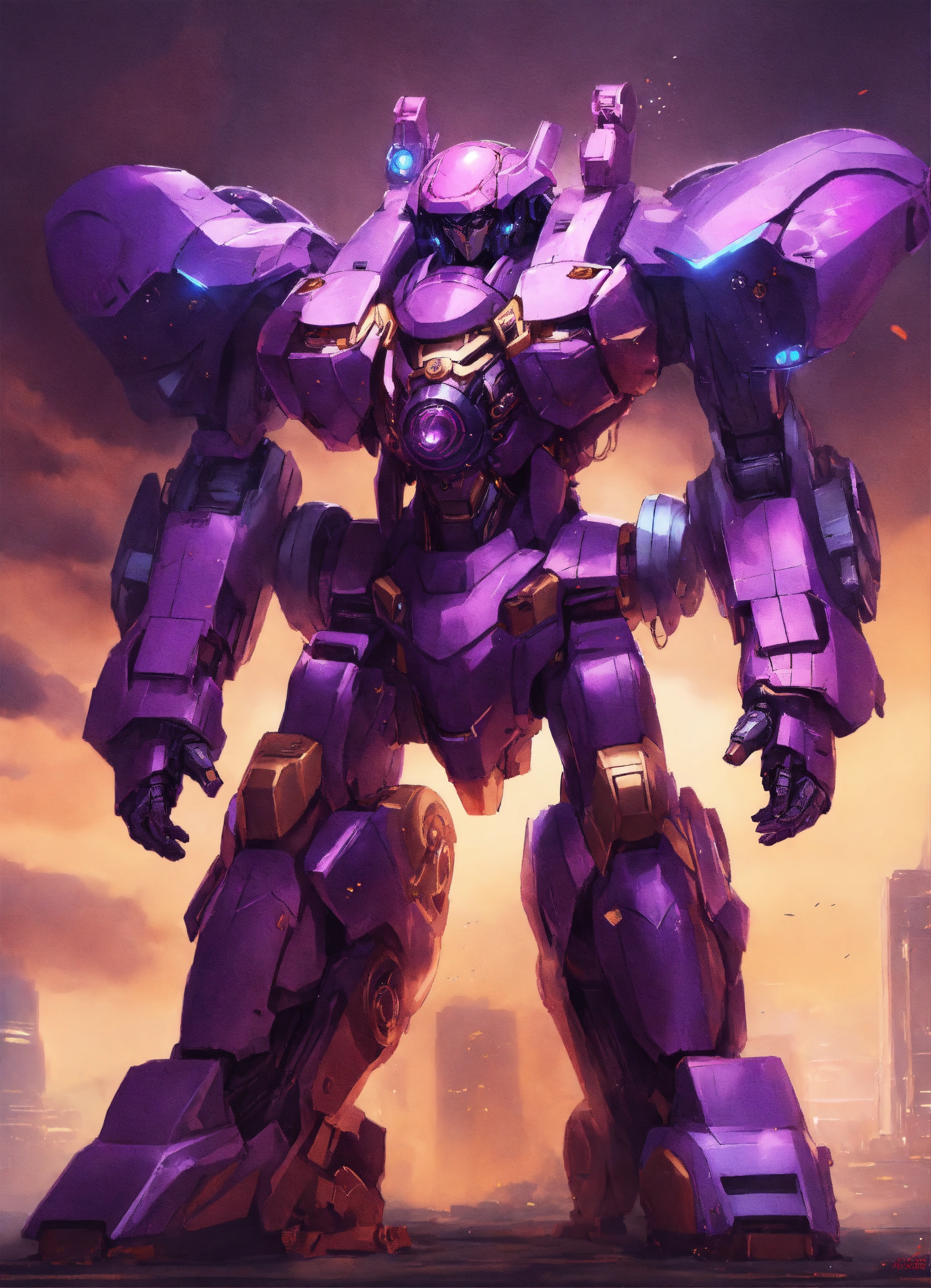 Lexica - Anime art of a royal purple purely mechanical gear large mecha ...
