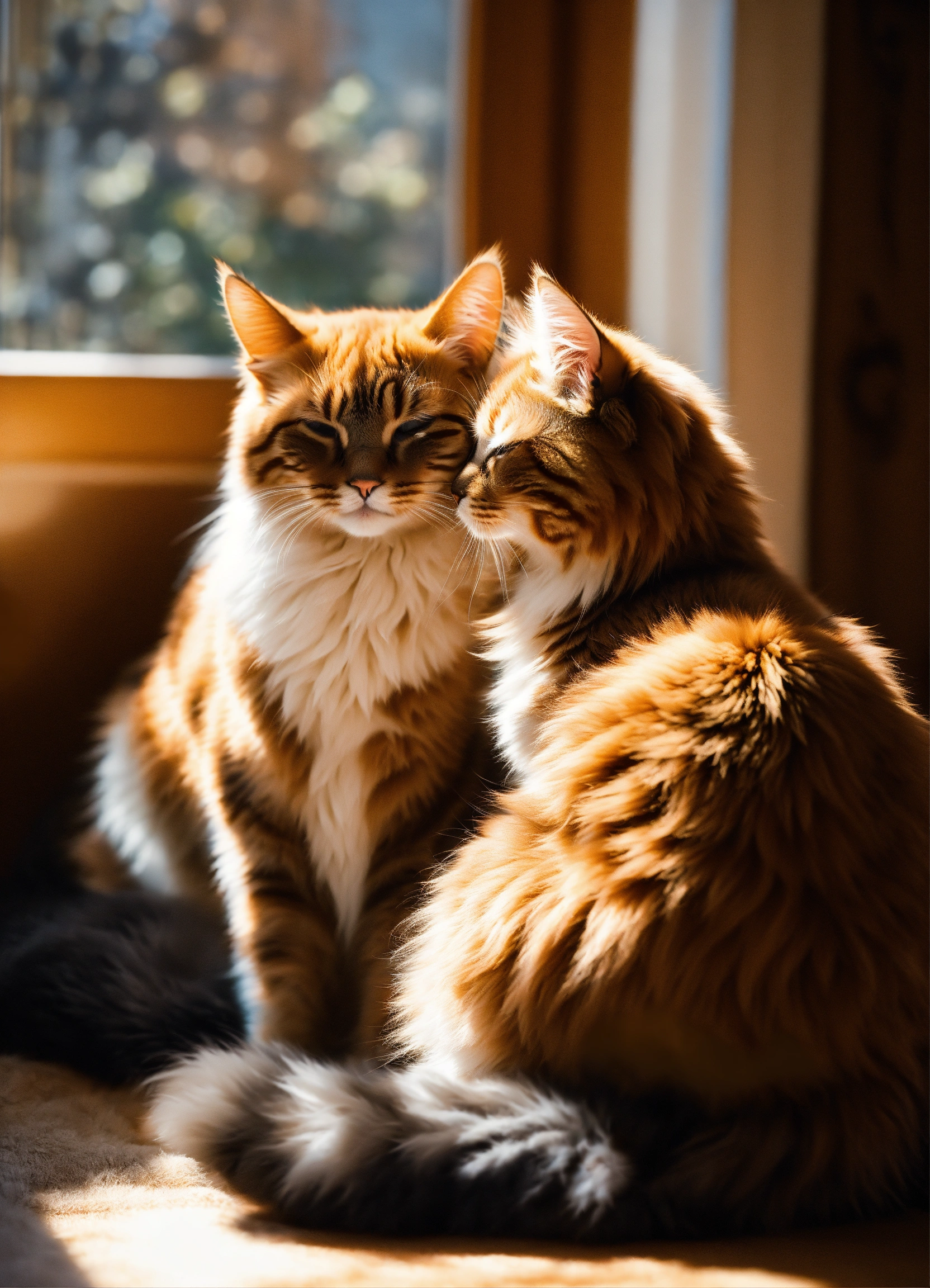 Lexica - Photo of two fluffy cats, one with ginger fur and the other ...