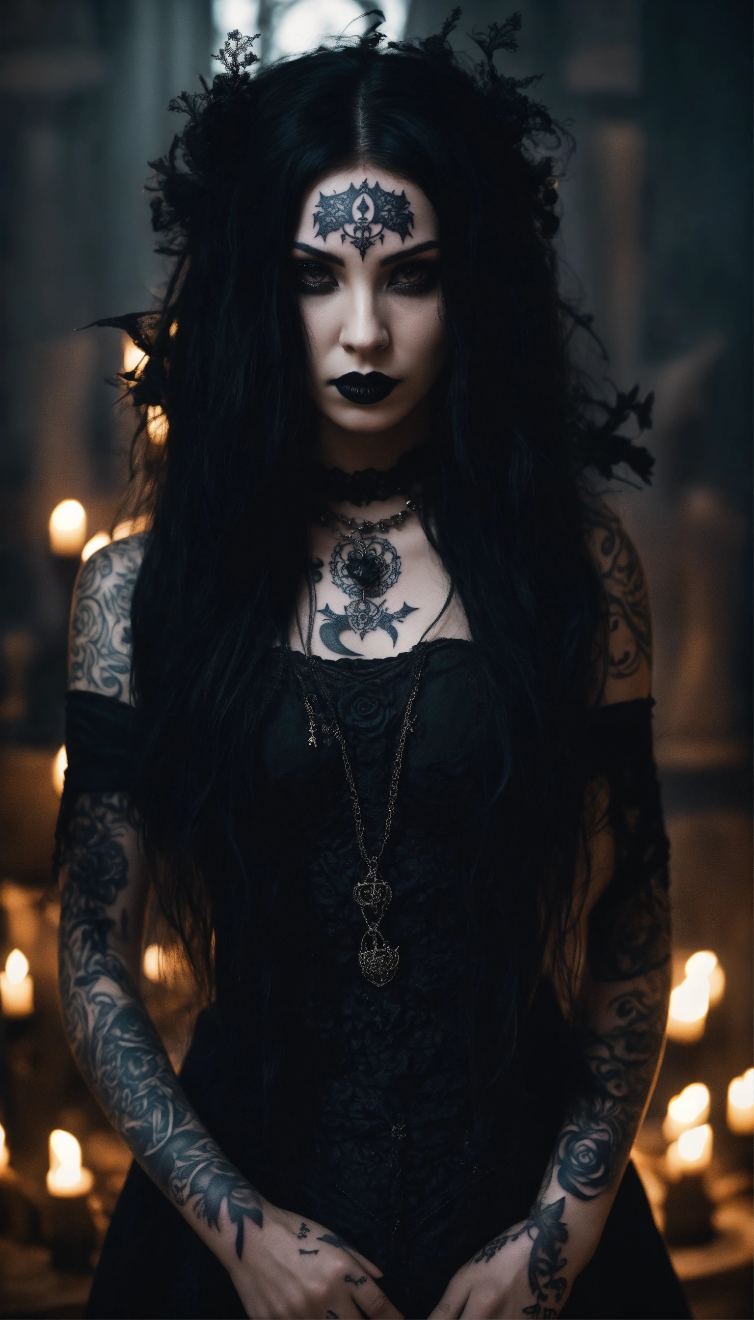 Lexica - A scary girl, full body, pale skin, long crazy black hair ...