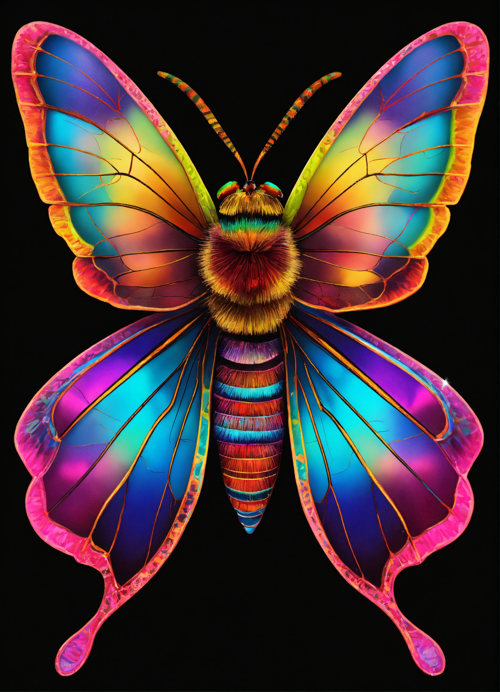 Lexica - A multicolored iridescent moth with bright colors forming a ...