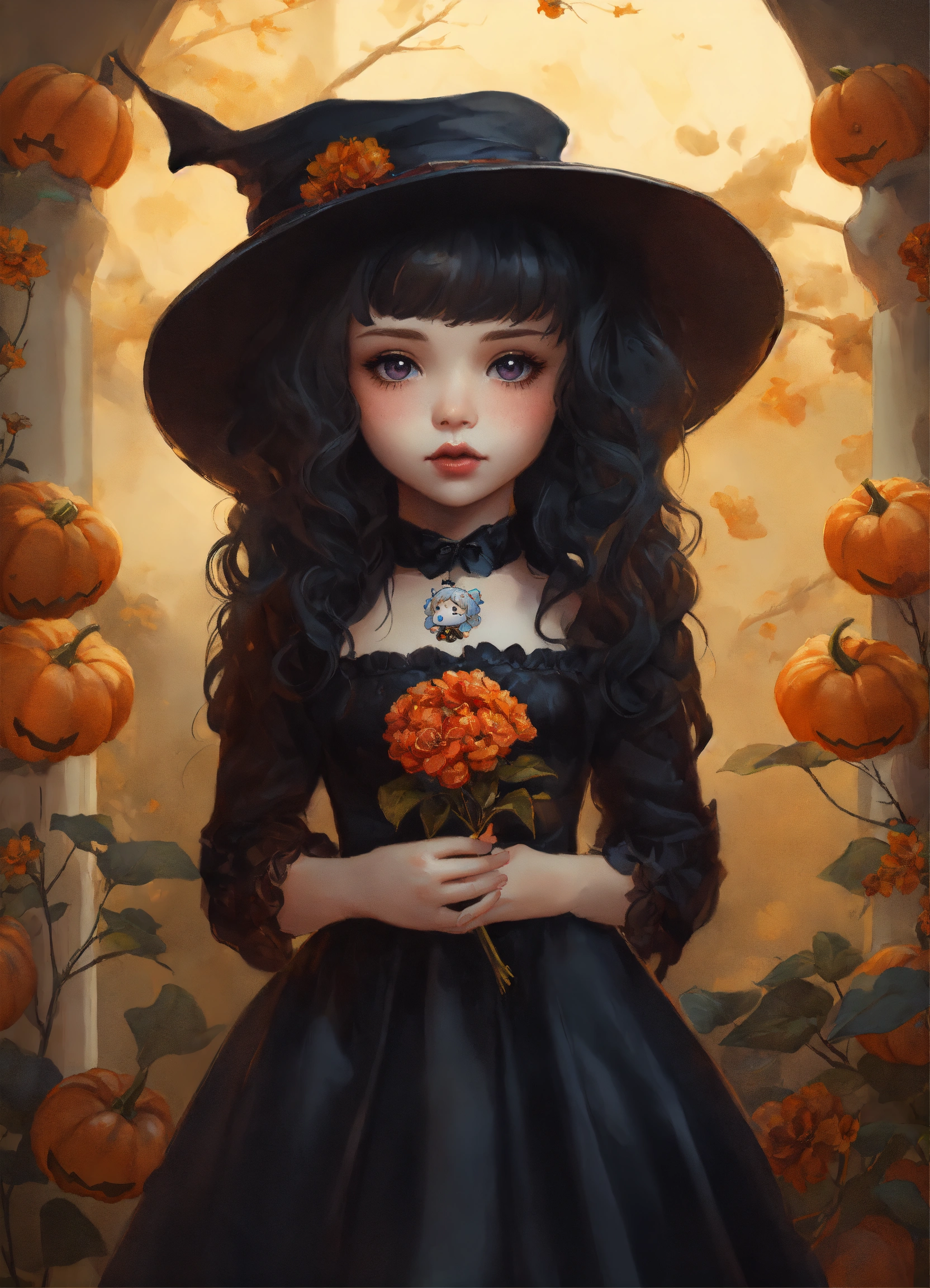 Lexica - White background a Portrait of a cute gothic chibi witch girl ...