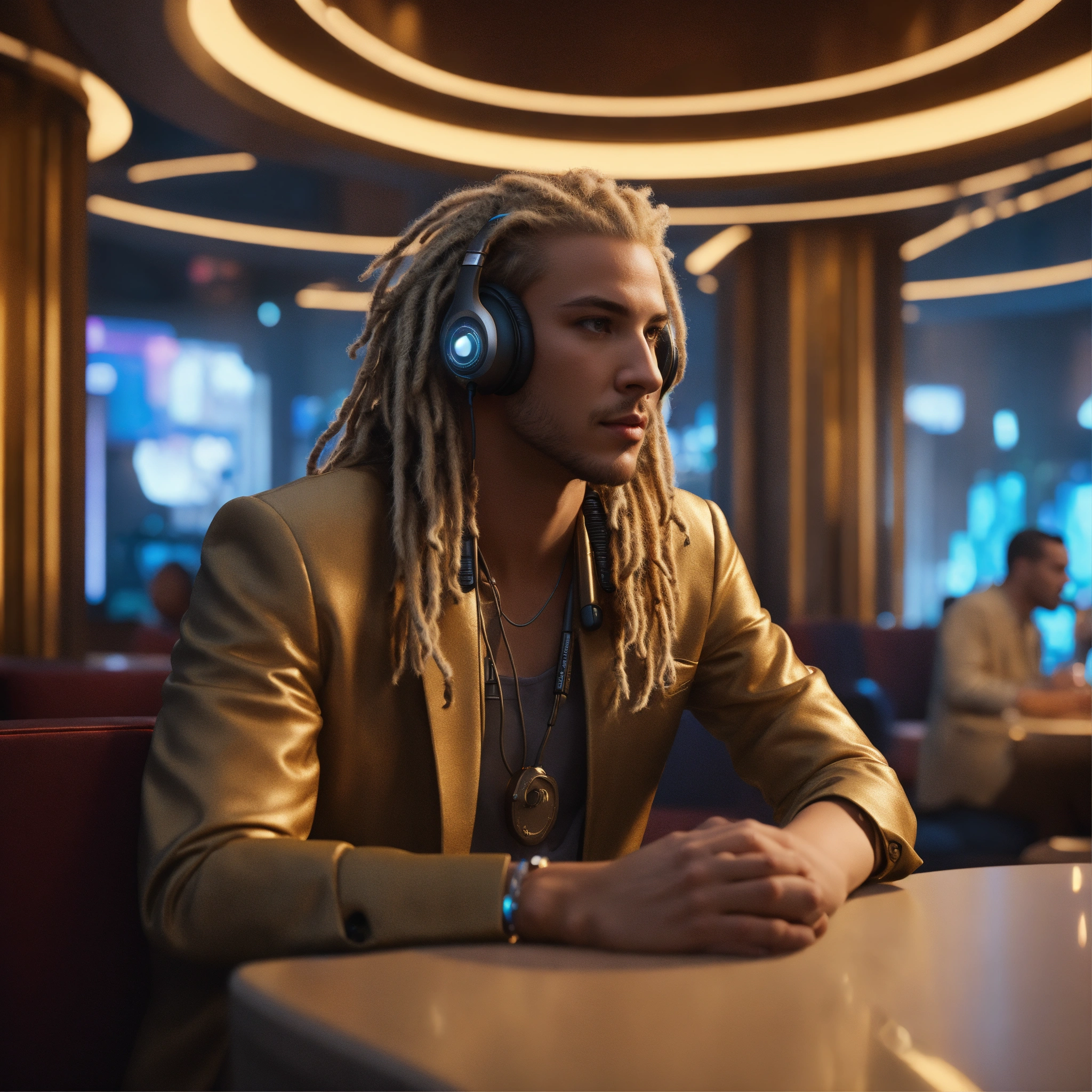 Lexica - Zoom out on a scruffy blonde dreadlock male rockstar wearing ...