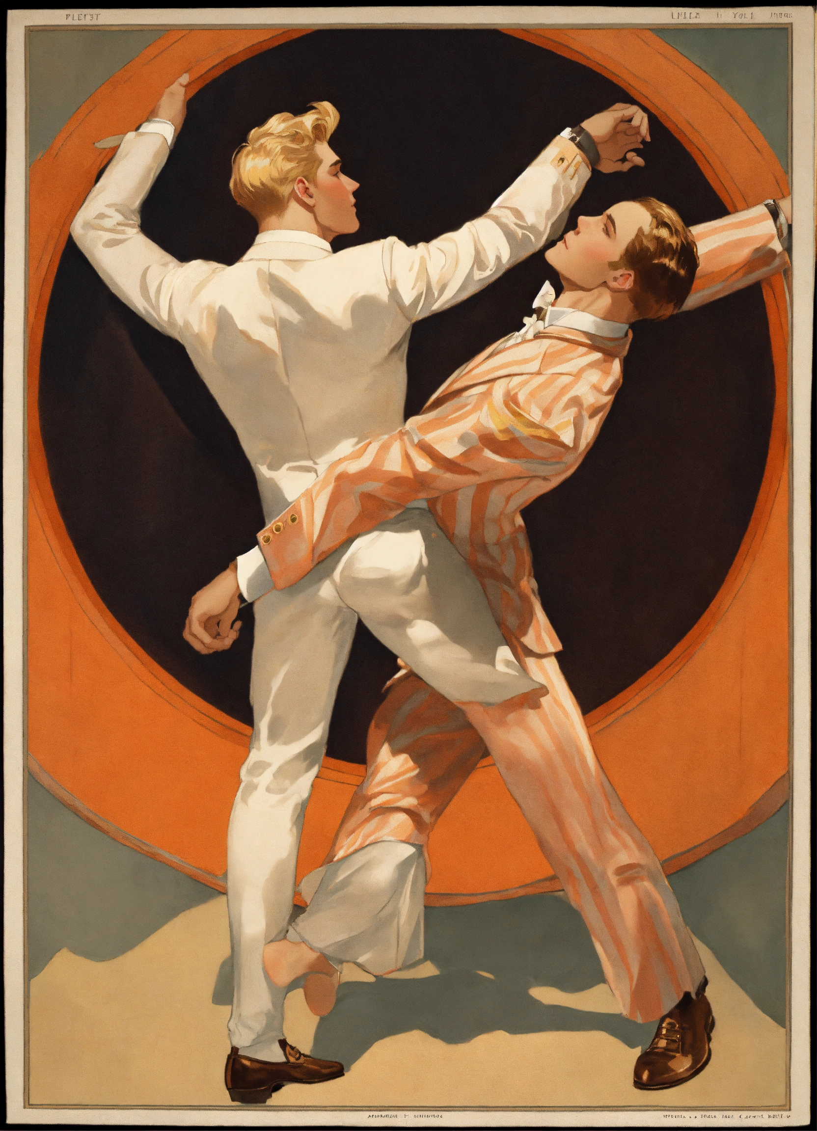 Lexica - A blonde male acrobat in white tights holding in arms a ...