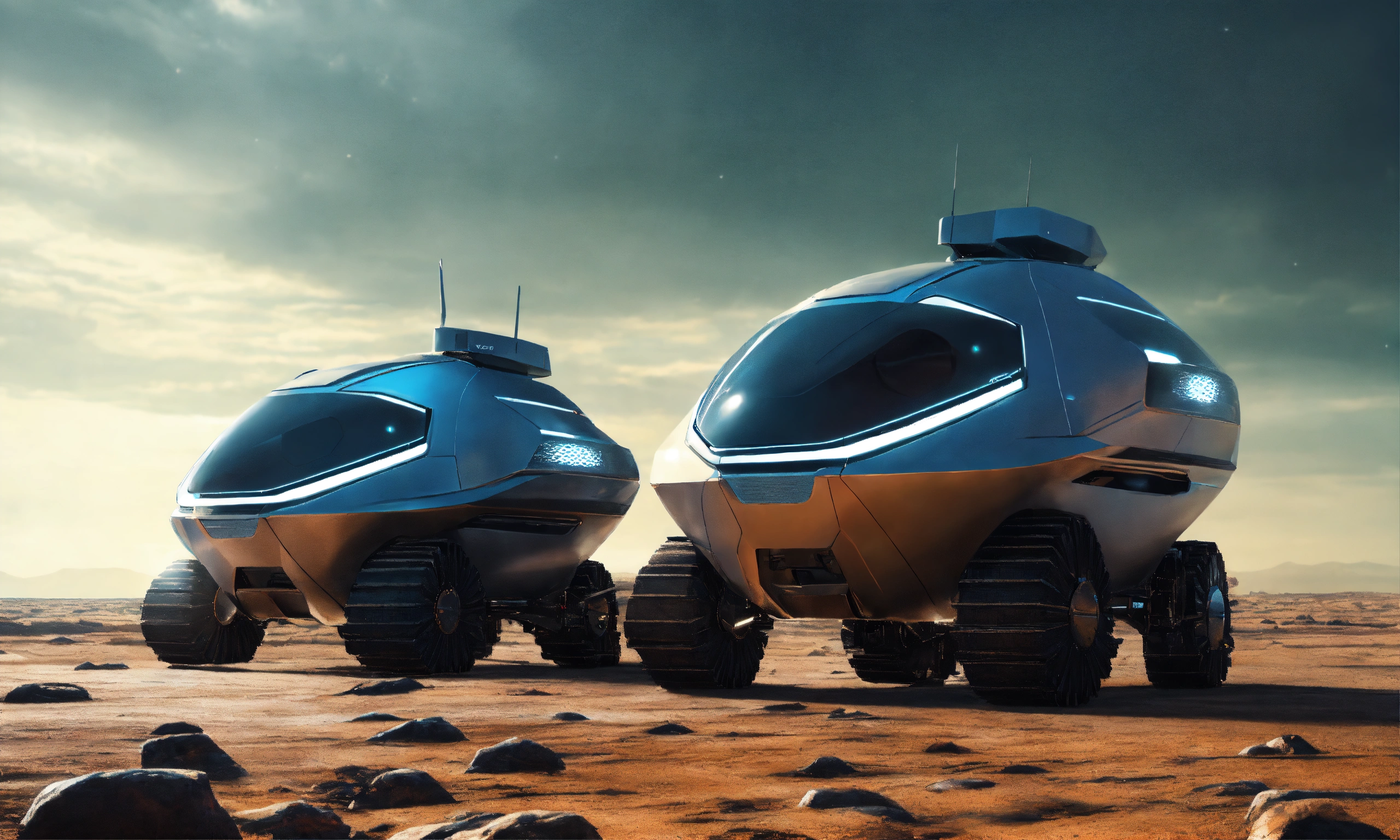 Lexica - Two volvo spaceships floating side by side. frontal view ...