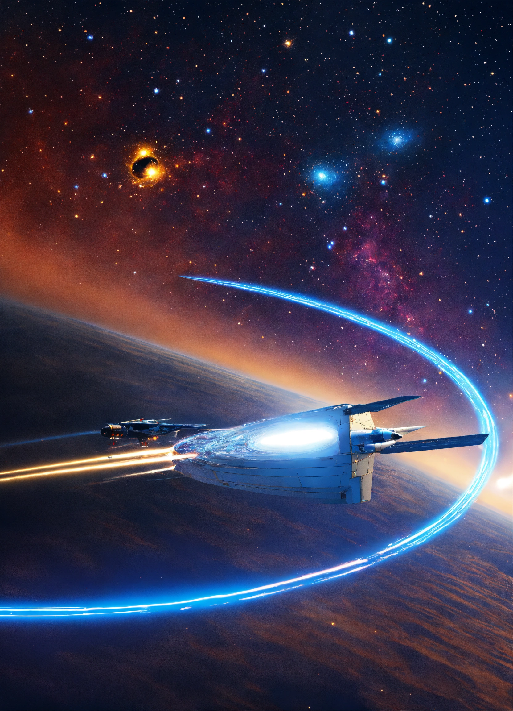 Lexica - Astroplane in cosmos approaching a wormhole.