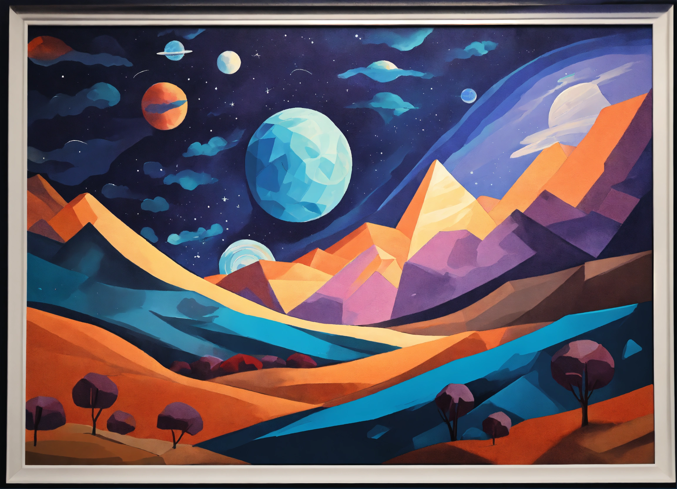 Lexica - Space landscape painting in cubism style with minimalist touch