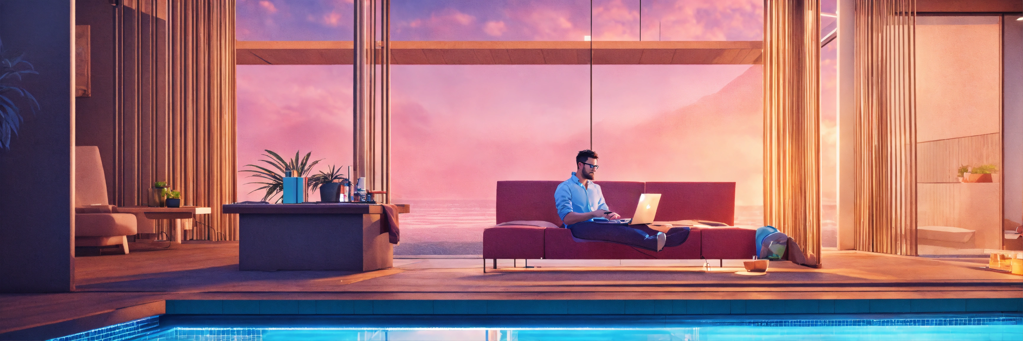 Lexica - Cube cutout of a guy working on laptop from hot tub, beautiful ...