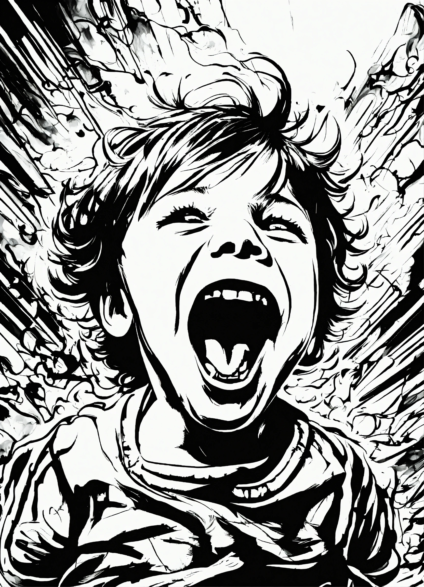 Lexica - Child screaming shooting up 1920, black and white, white ...