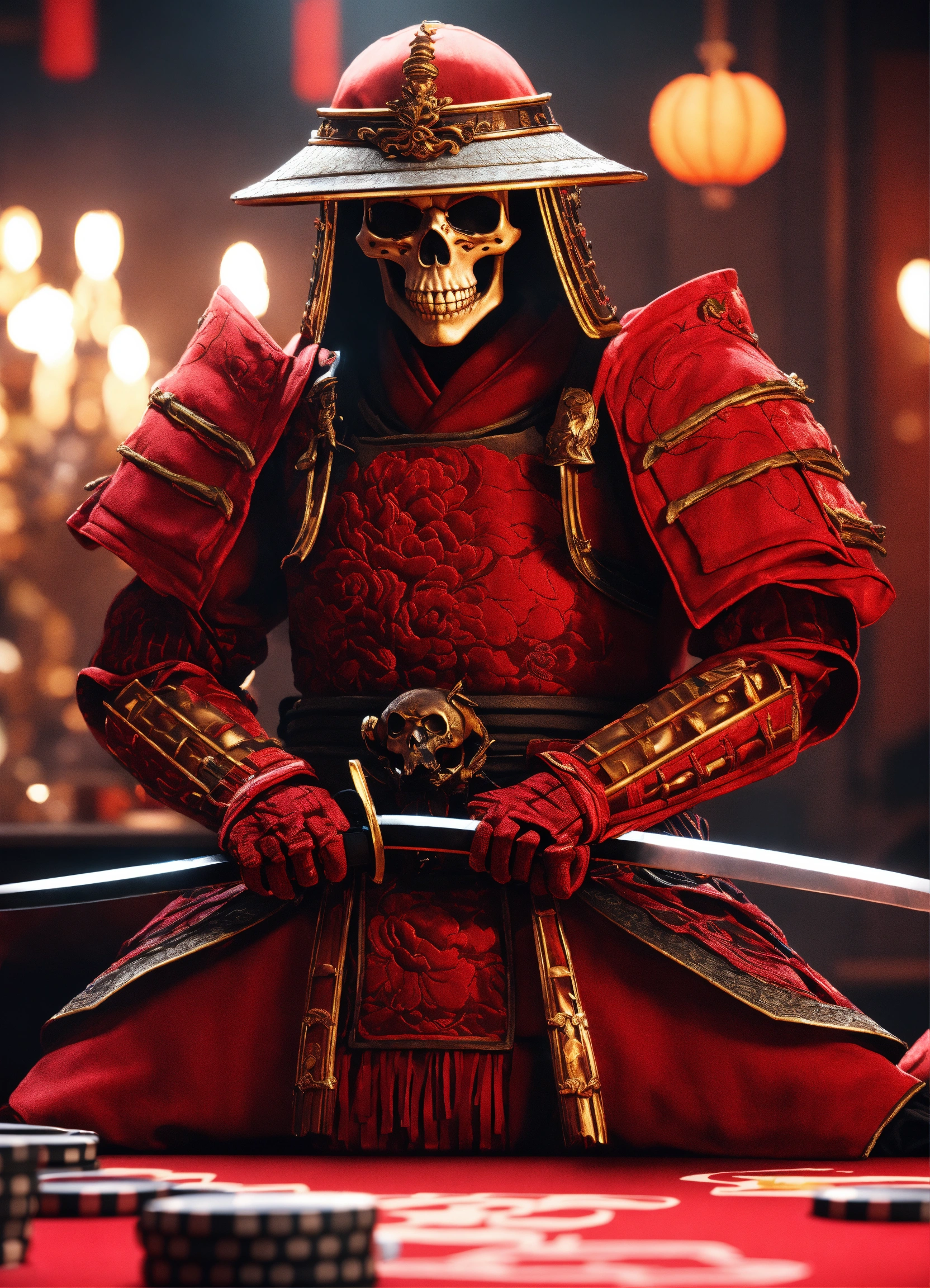 Lexica - Skeleton of a samurai with a katana in his hands in the ...