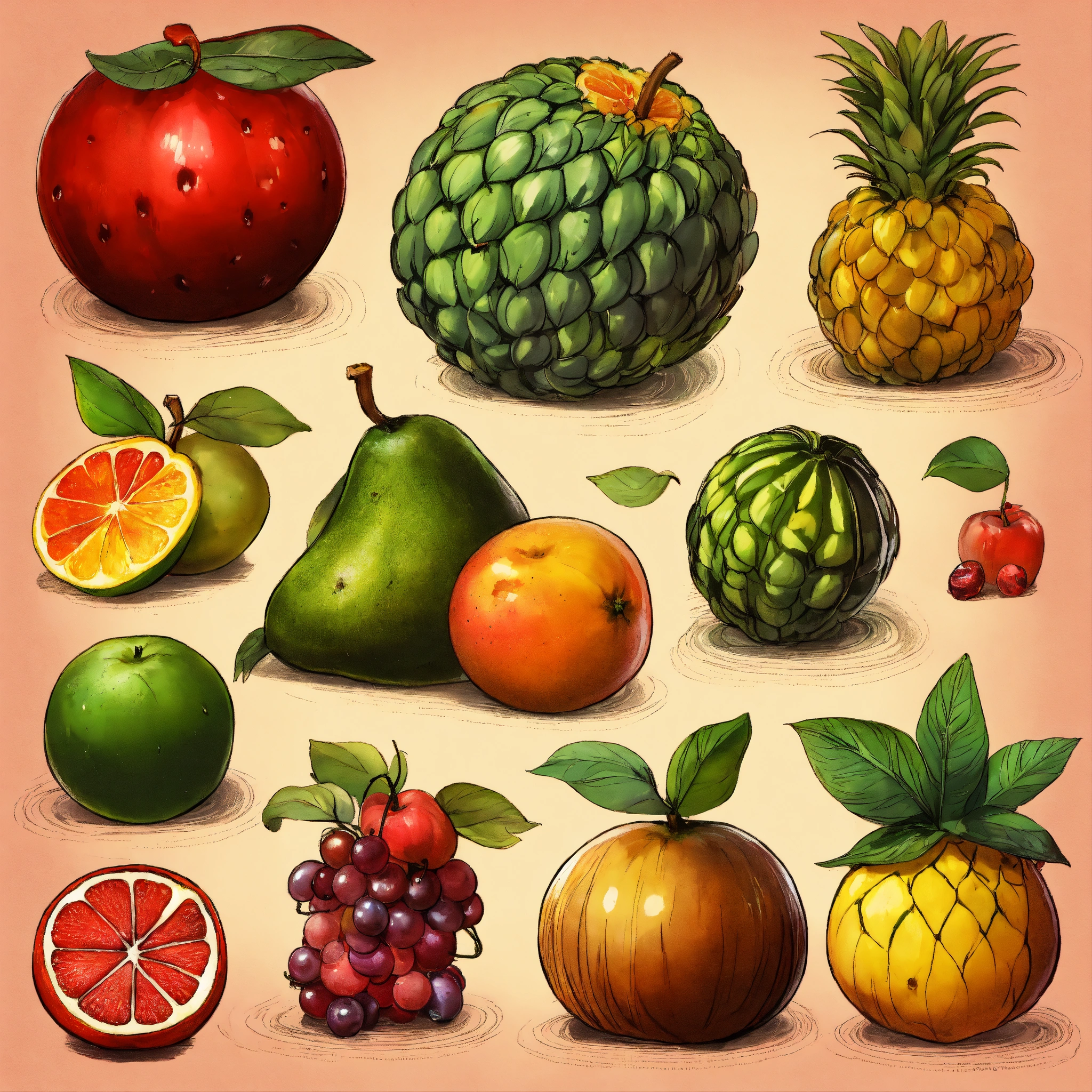 Lexica - Information sheet with different unreal fantasy fruits ...