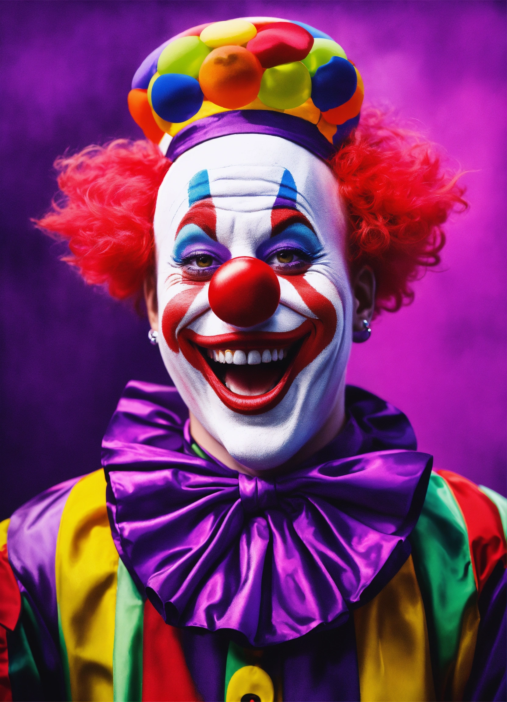 Lexica - Impressionistic design of a cheerful clown with rich purple.