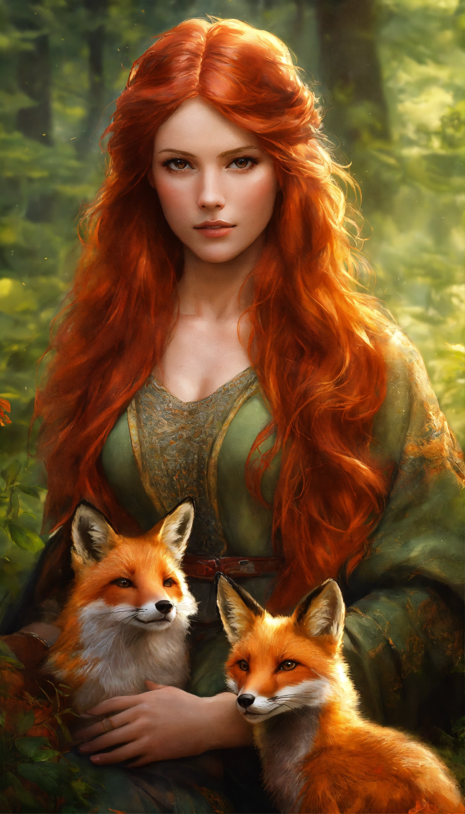 Lexica - Drawing of a red-haired woman with a cunning look stroking a ...