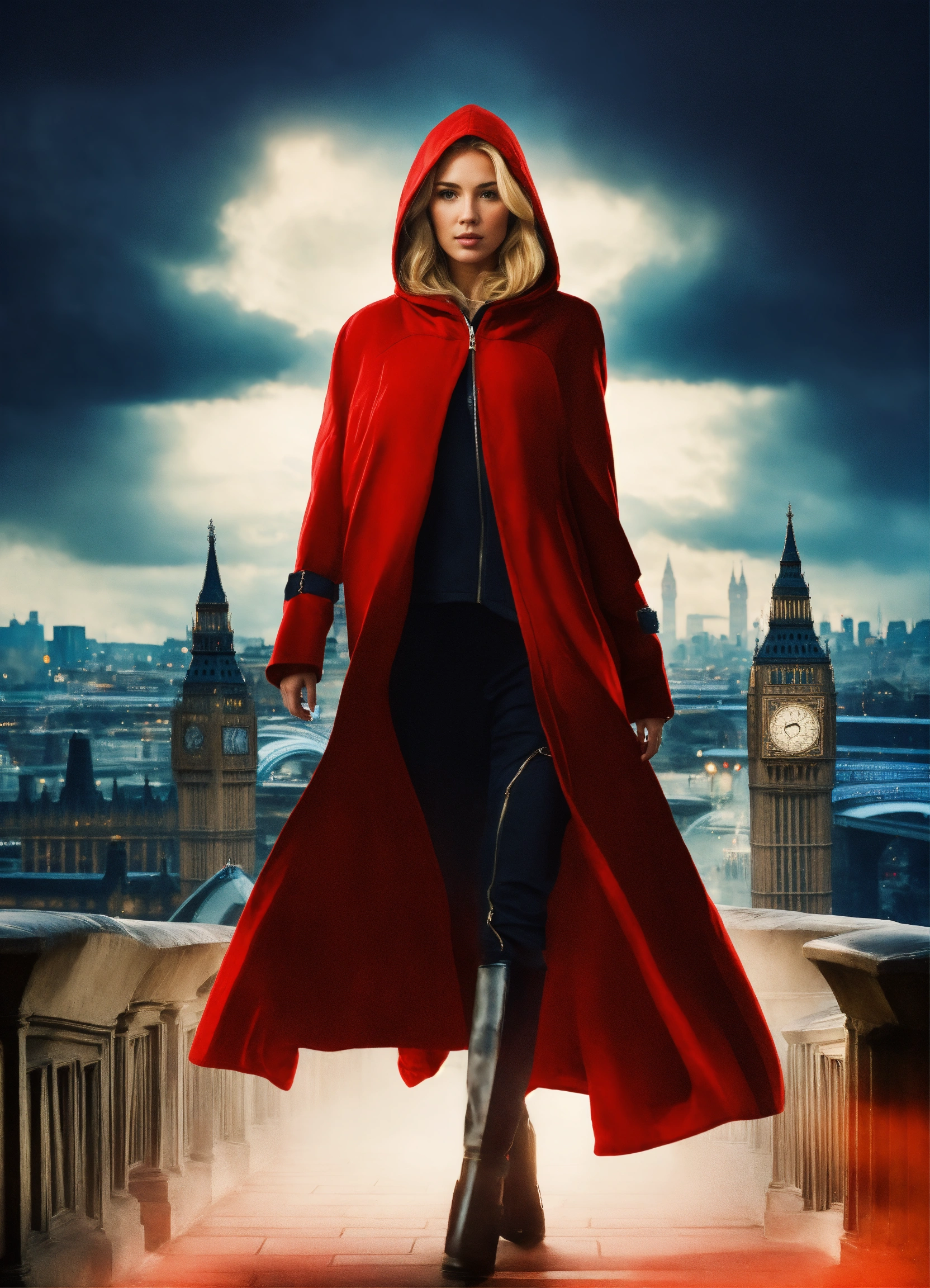 Lexica - Blonde woman in hooded red cloak, with brunette MI6 agent ...