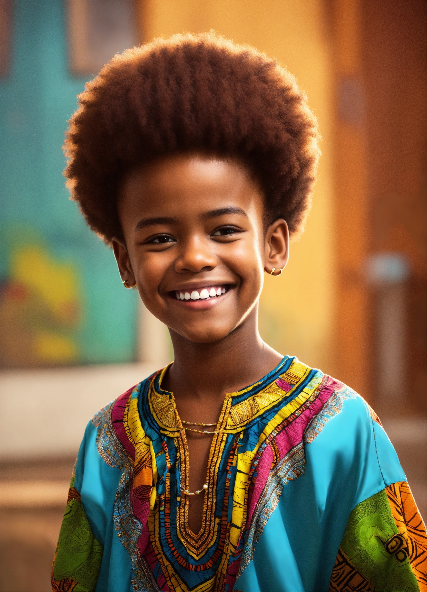 Lexica - 4K cartoon, young boy smiling, amazing afro, wearing vivid ...