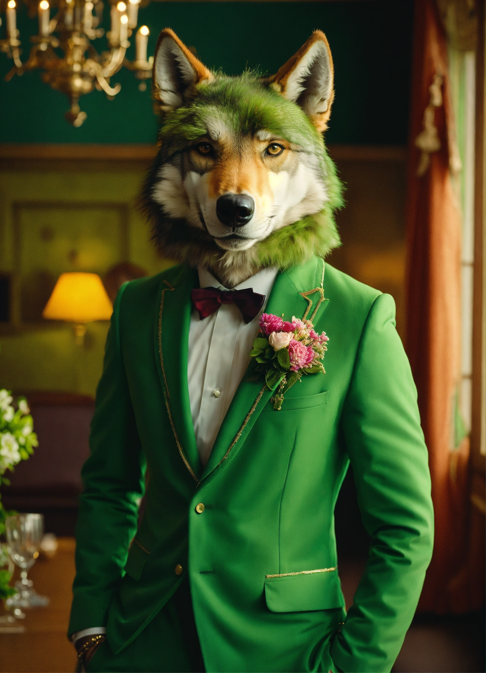 Lexica - Award - Winning Cinematic Still of wolf-Headed butler posing ...