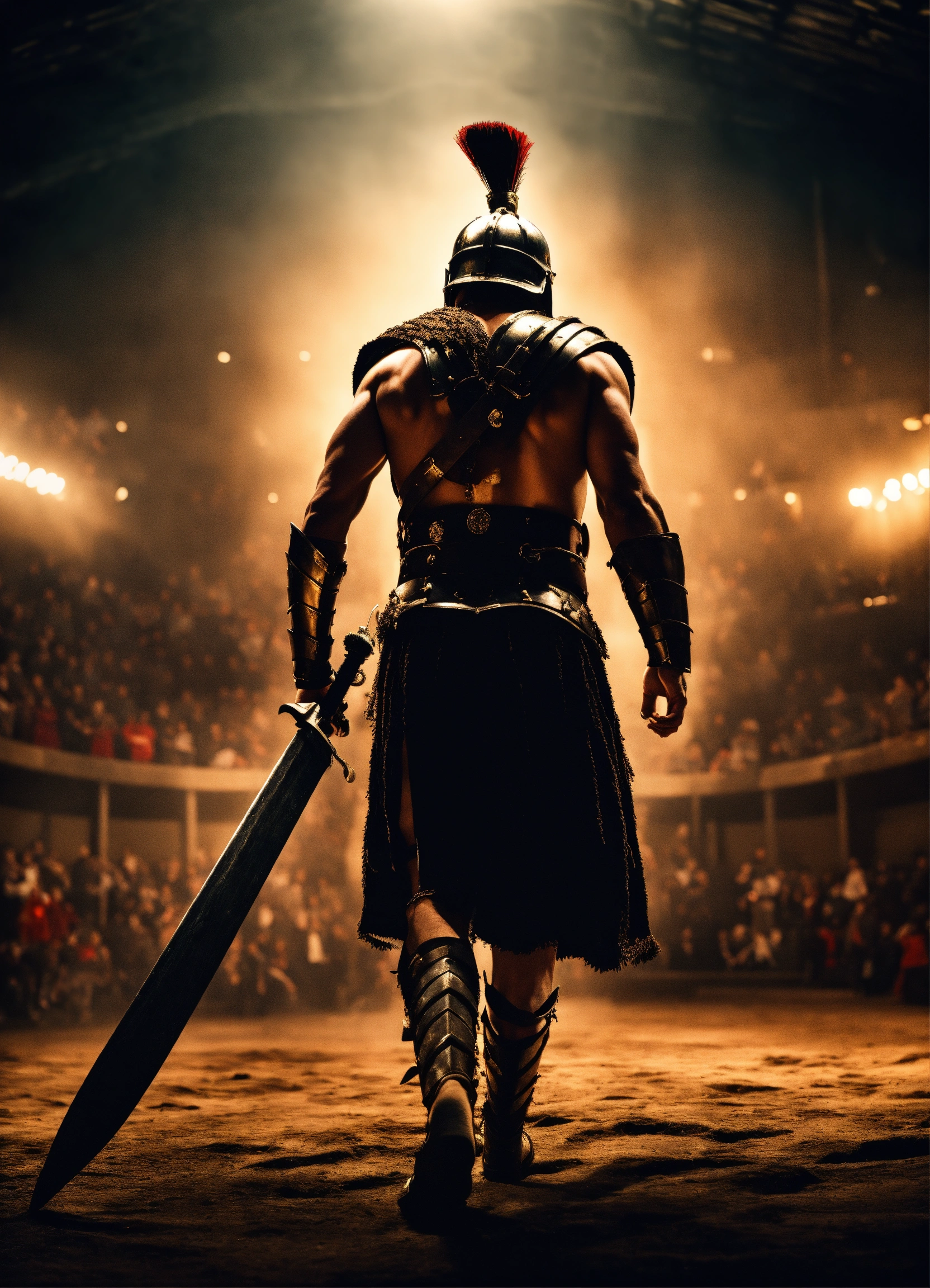 Lexica - Gladiator from the back entering in arena, dark atmosphere, he ...