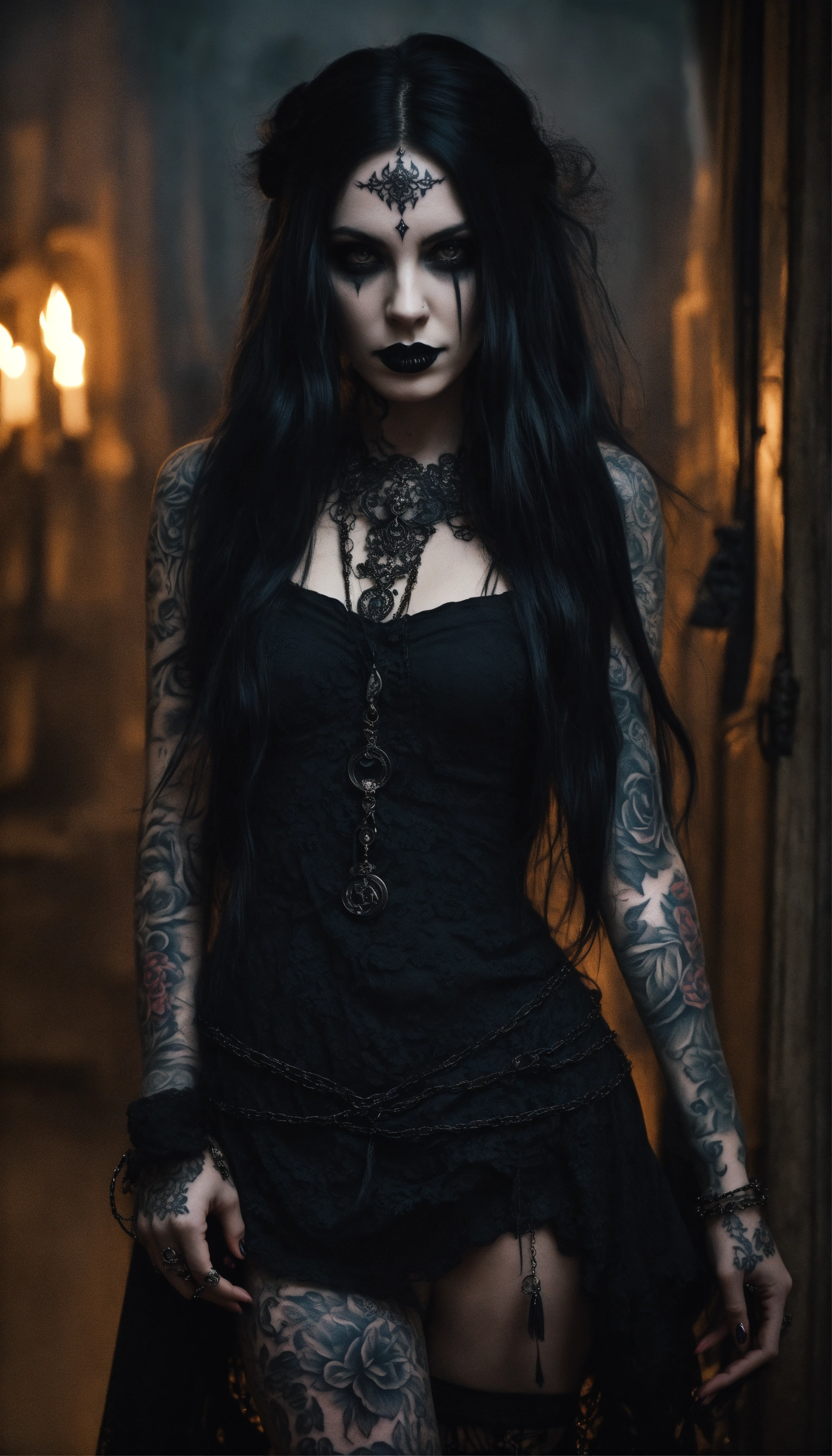 Lexica - A scary girl, full body, pale skin, long crazy black hair ...