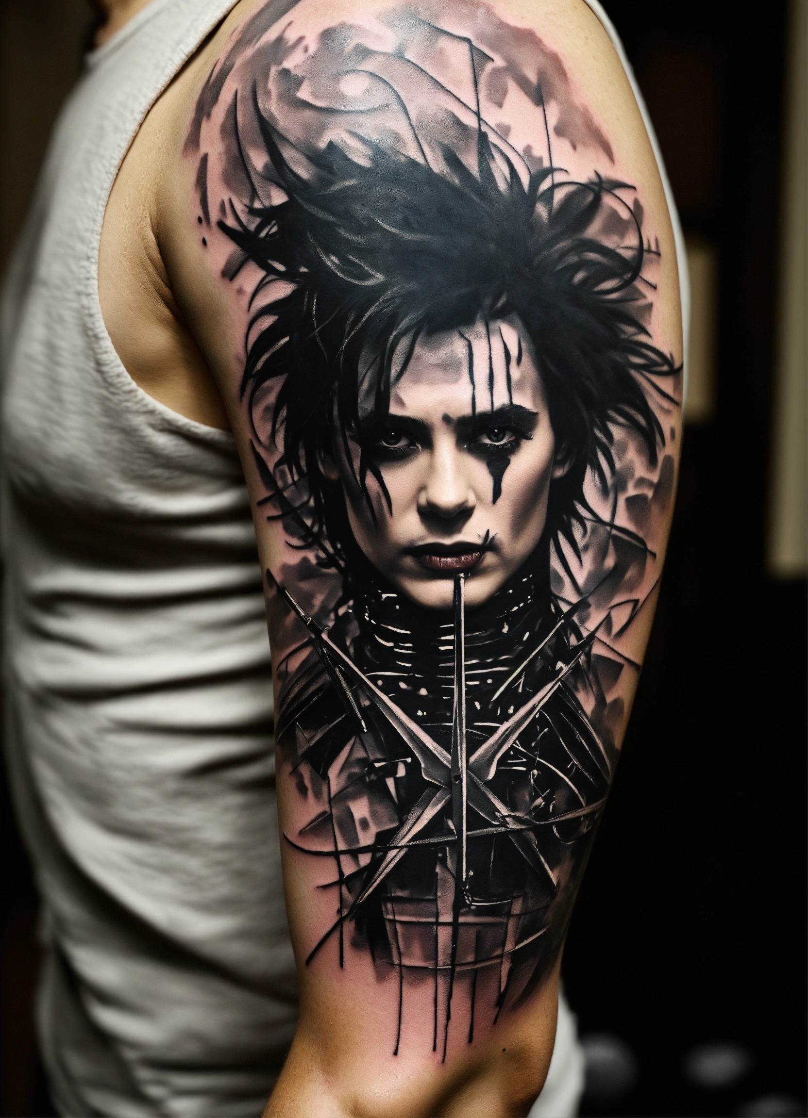 Lexica - Edward Scissorhands black grey Abstract arm tattoo