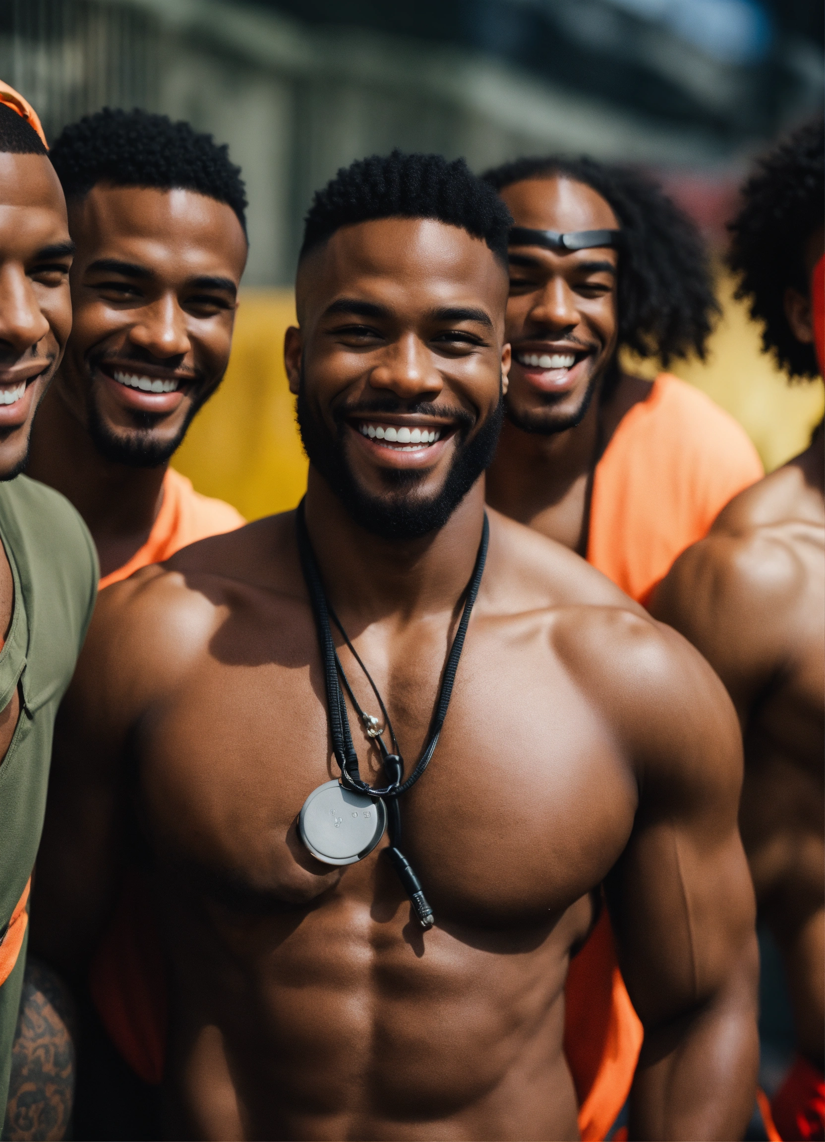 Lexica - Planet of several fit black men smiling at camera