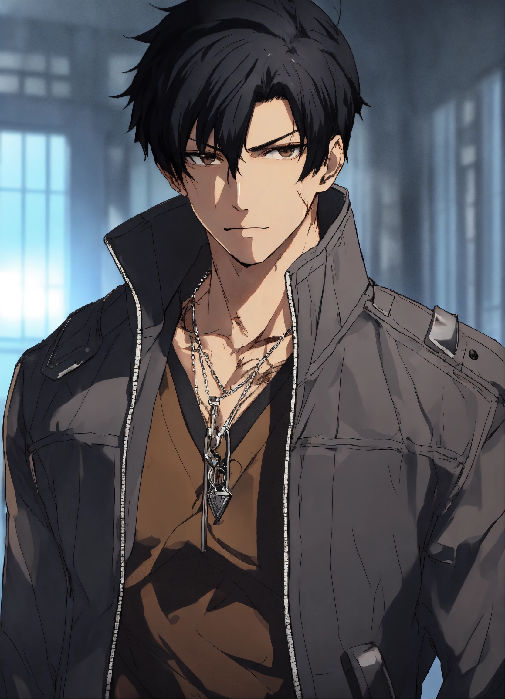 Lexica - Tall black male, gray leather jacket, brown eyes, short black ...