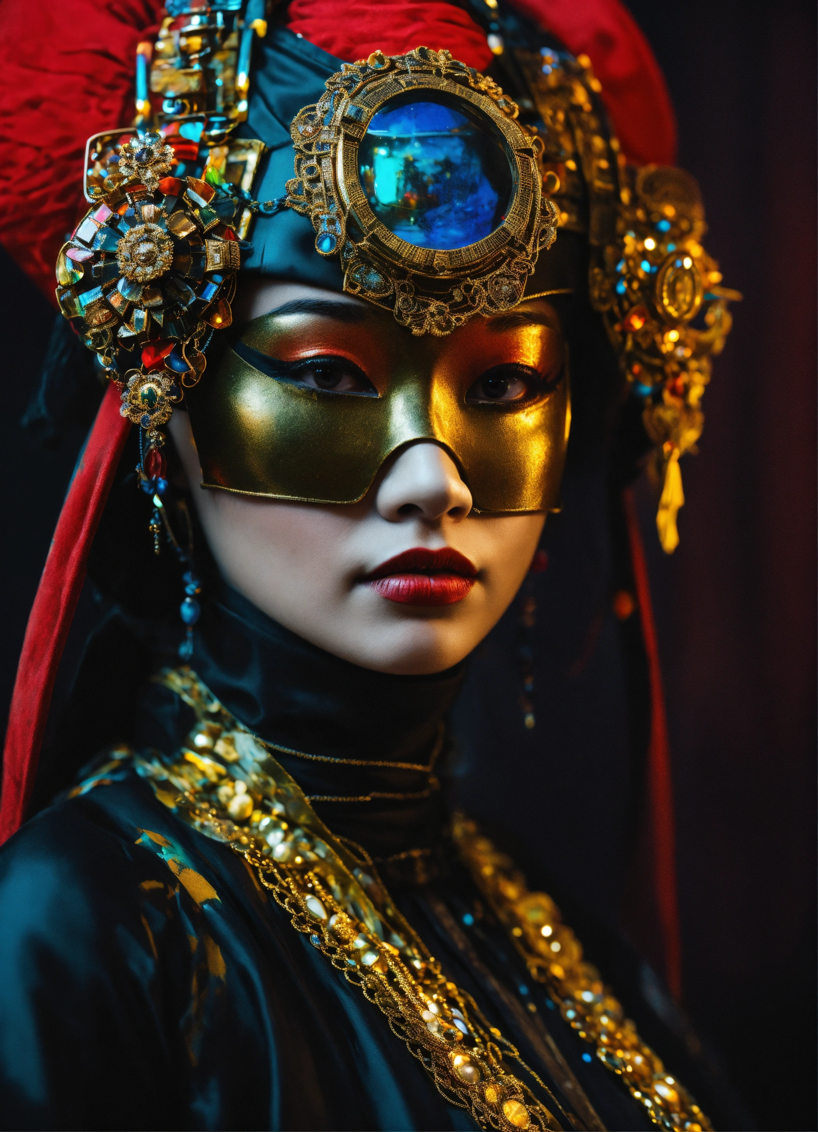 Lexica - Jeweled mask, solarpunk travaler, futuristic mongolian nomad ...
