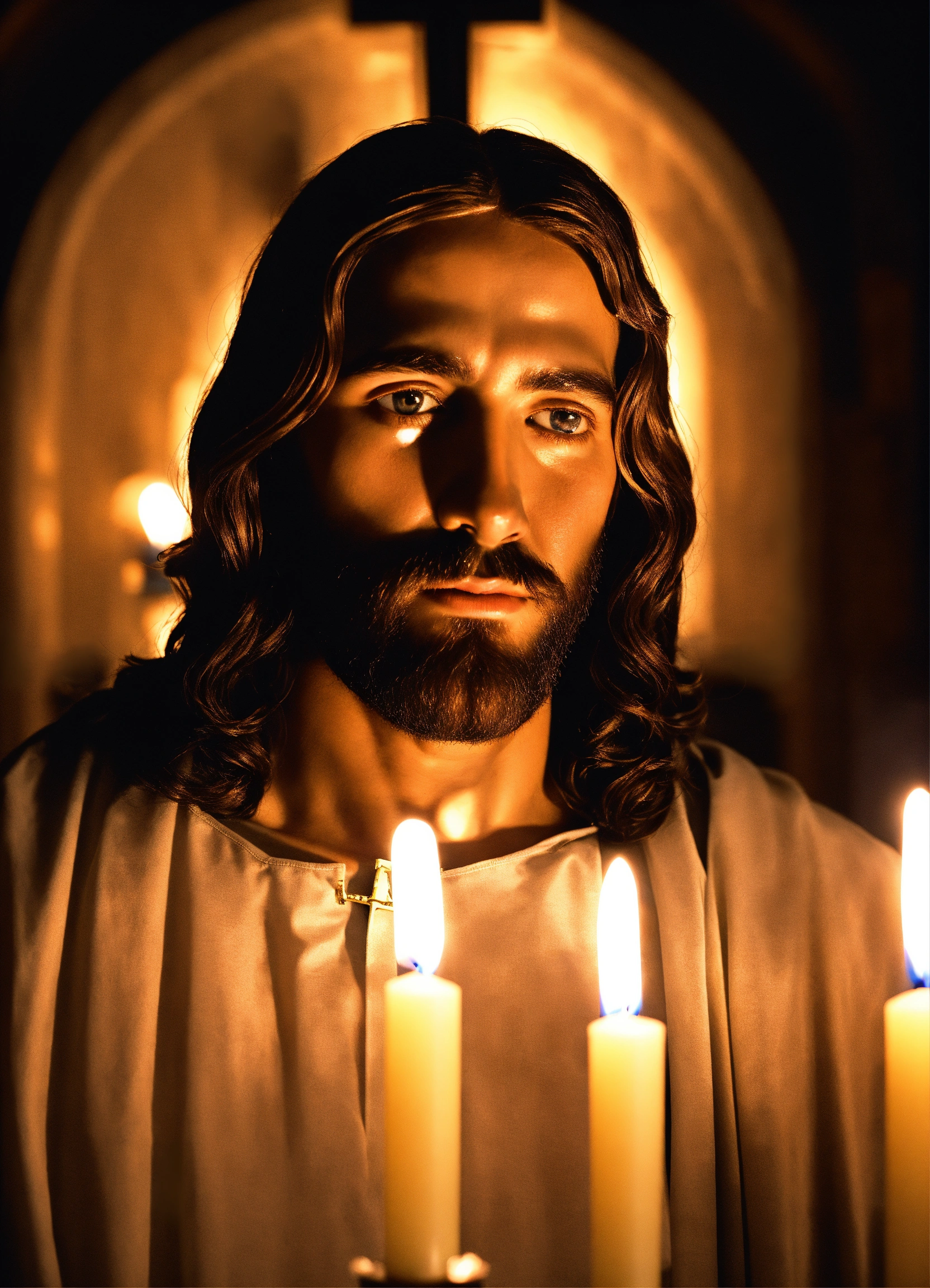 Lexica - Jesus on the cross; face closeup; in the altar with holy ...