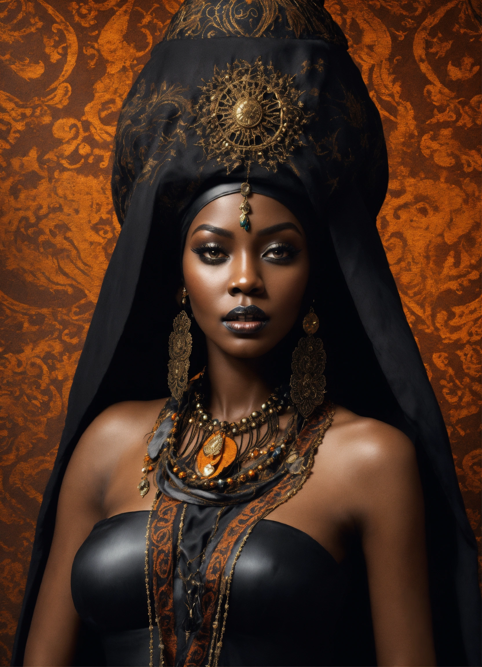 Lexica - Beautiful gothic dark Black African sorceress with flowing ...