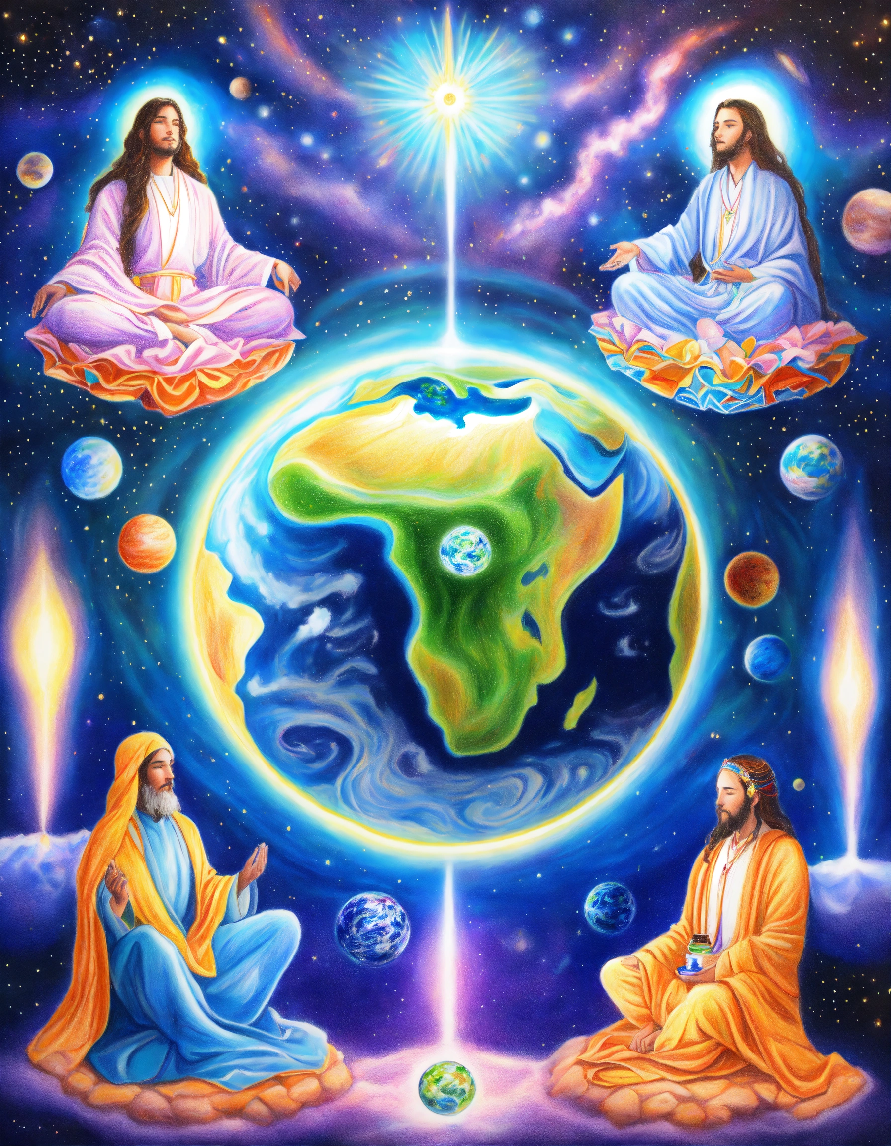 Lexica - Beautifull colored pencil drawing of many ascended masters and ...